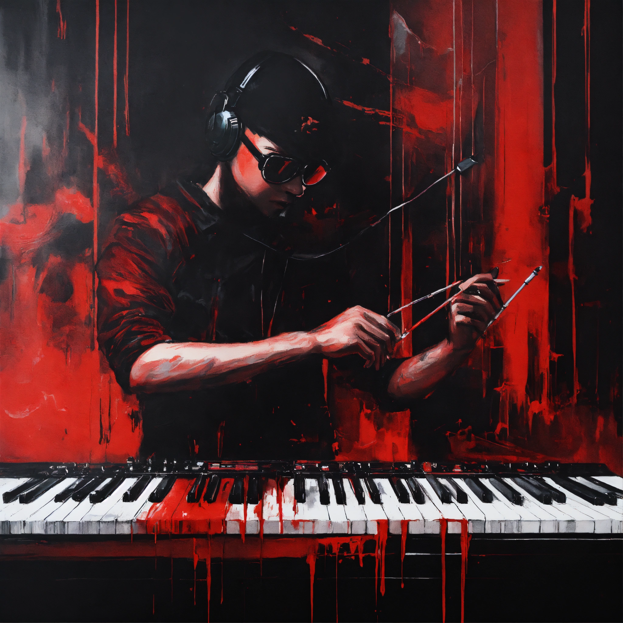 Lexica - Cover hand painting techno music black and red tone