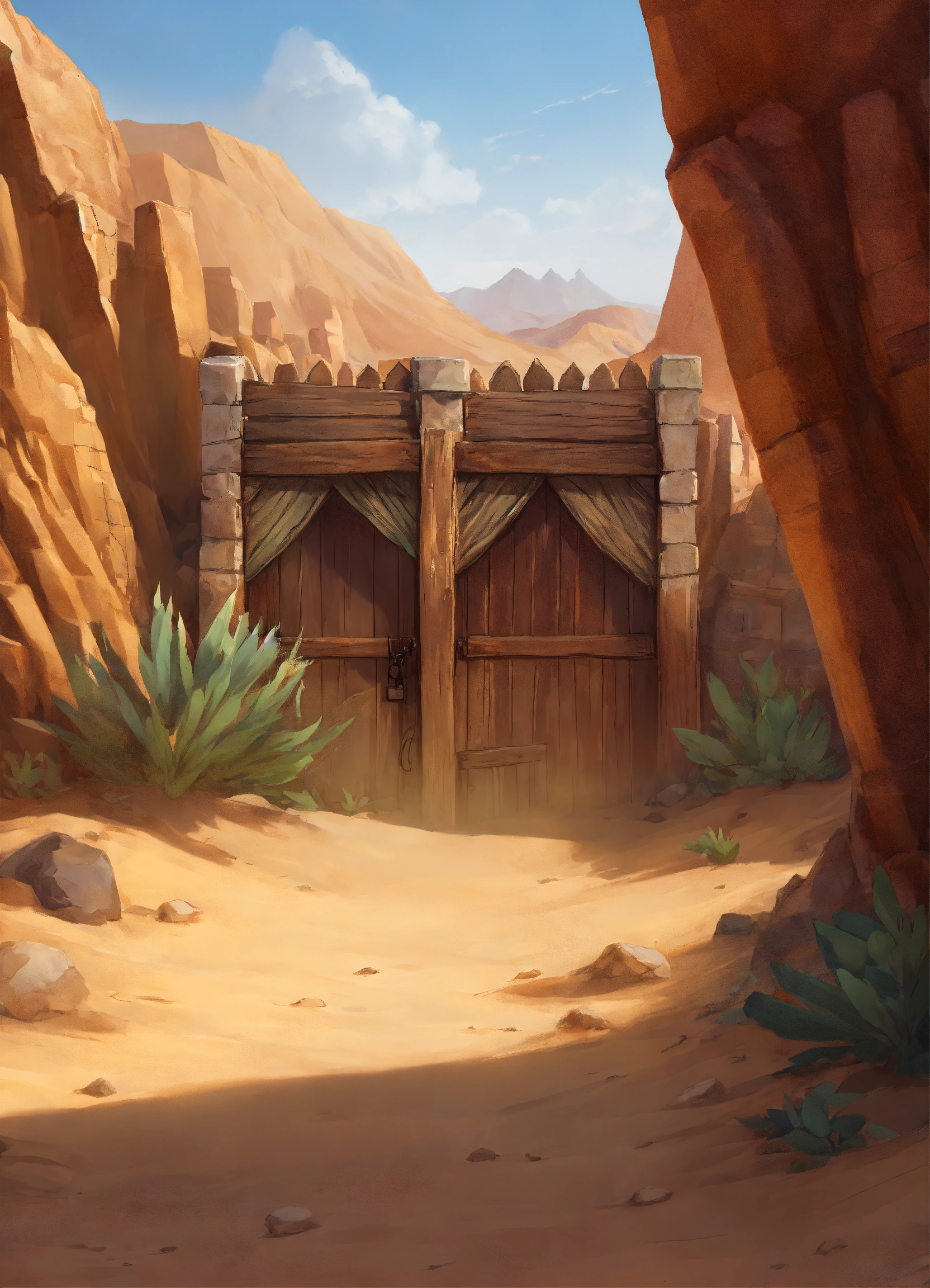 Lexica - Large desert with a rustic barricade, dnd, enchanted realm
