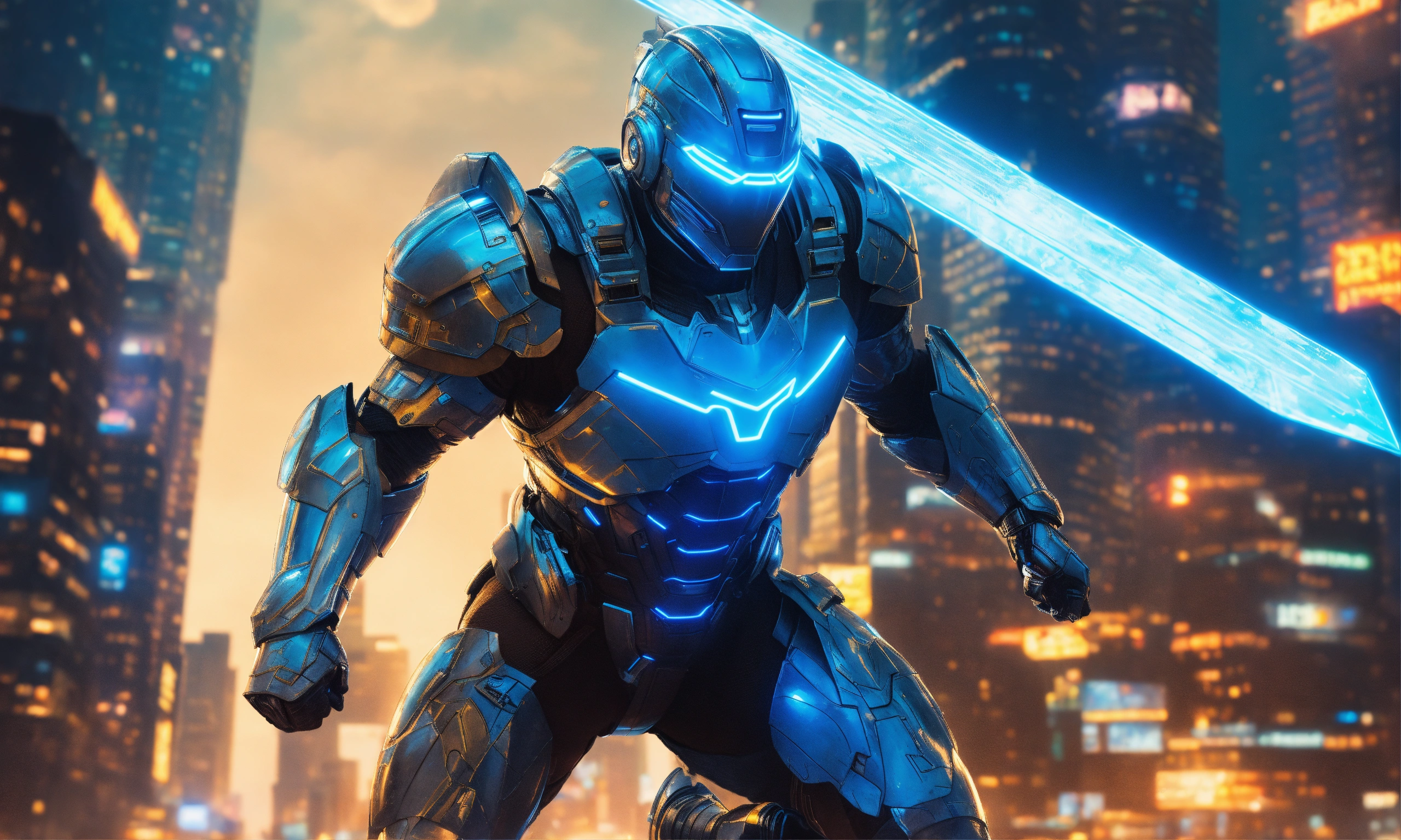 Lexica - Futuristic superhero, wearing a sleek suit of armor, neon blue ...