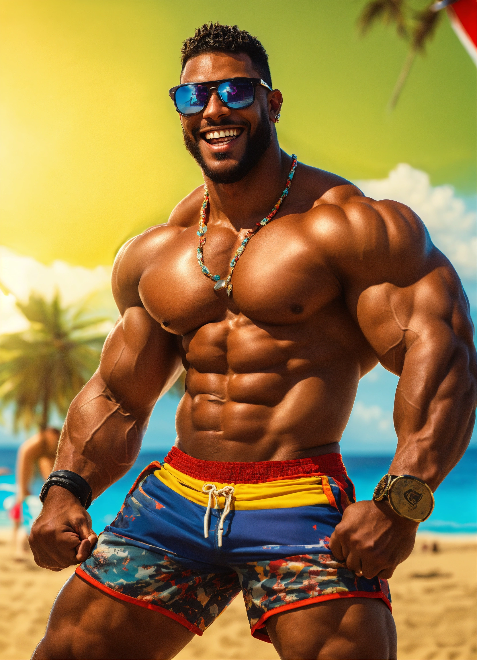 Lexica - A riped bull with abs and shorts and sunglasses and a Bigg ...