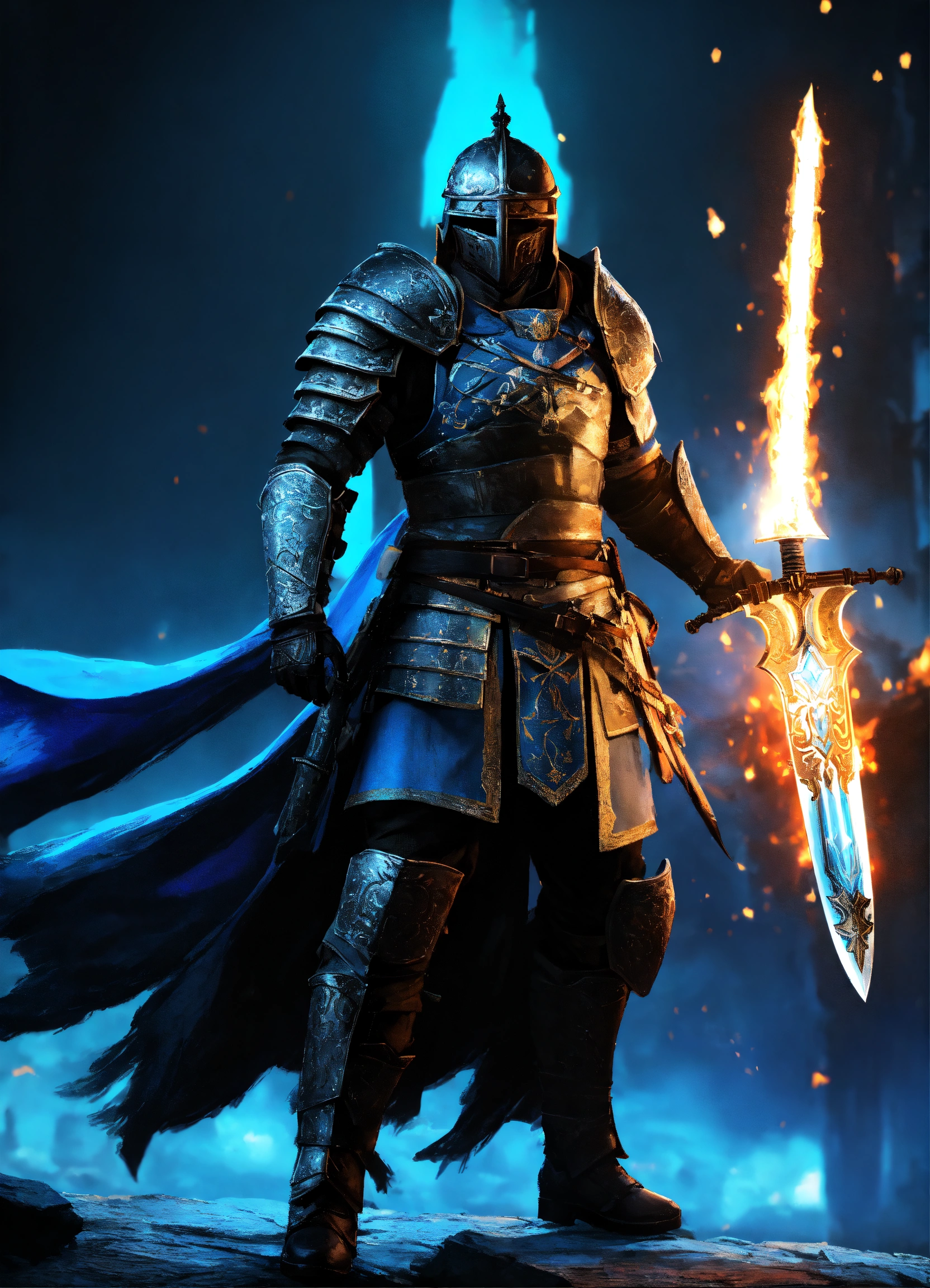 Lexica - For honor warden with black armor and blue cape, greatsword ...