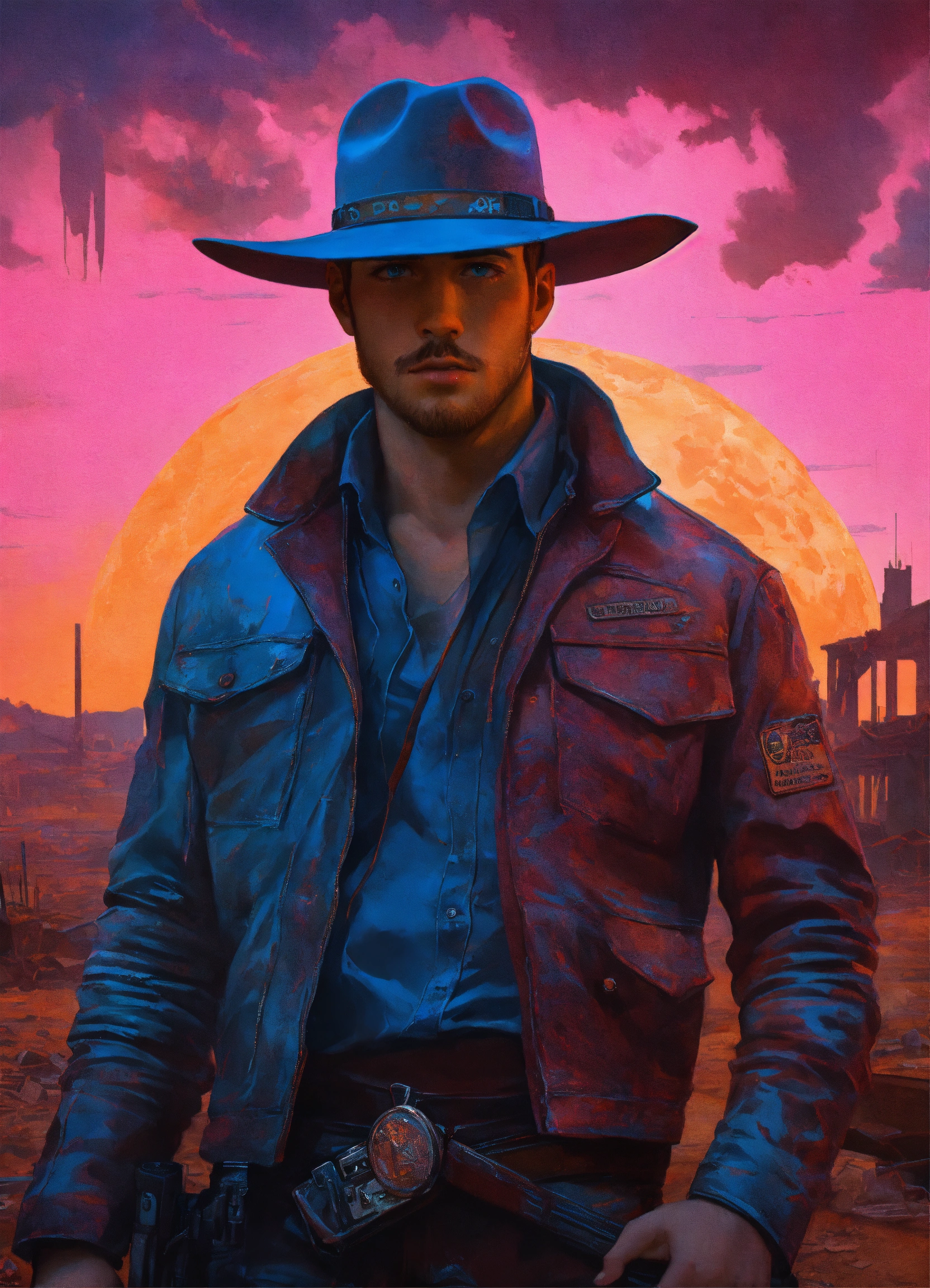 Lexica - A futuristic cowboy wearing a cowboy hat. the scene is set in ...