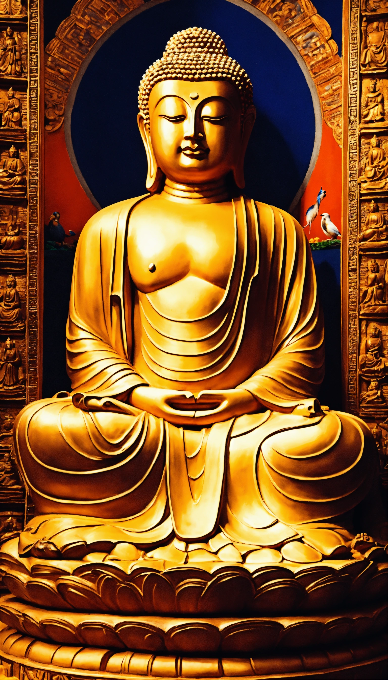 Lexica - Massive Buddha statue, wearing robes, looking incredible, bird ...