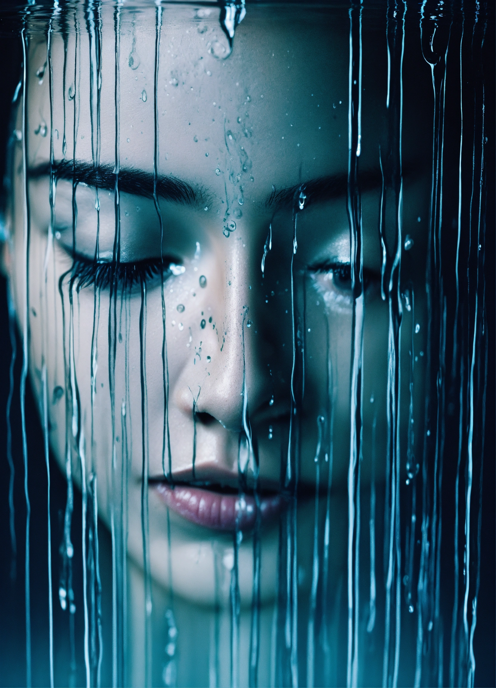 Lexica - Crying face, written in water typography.