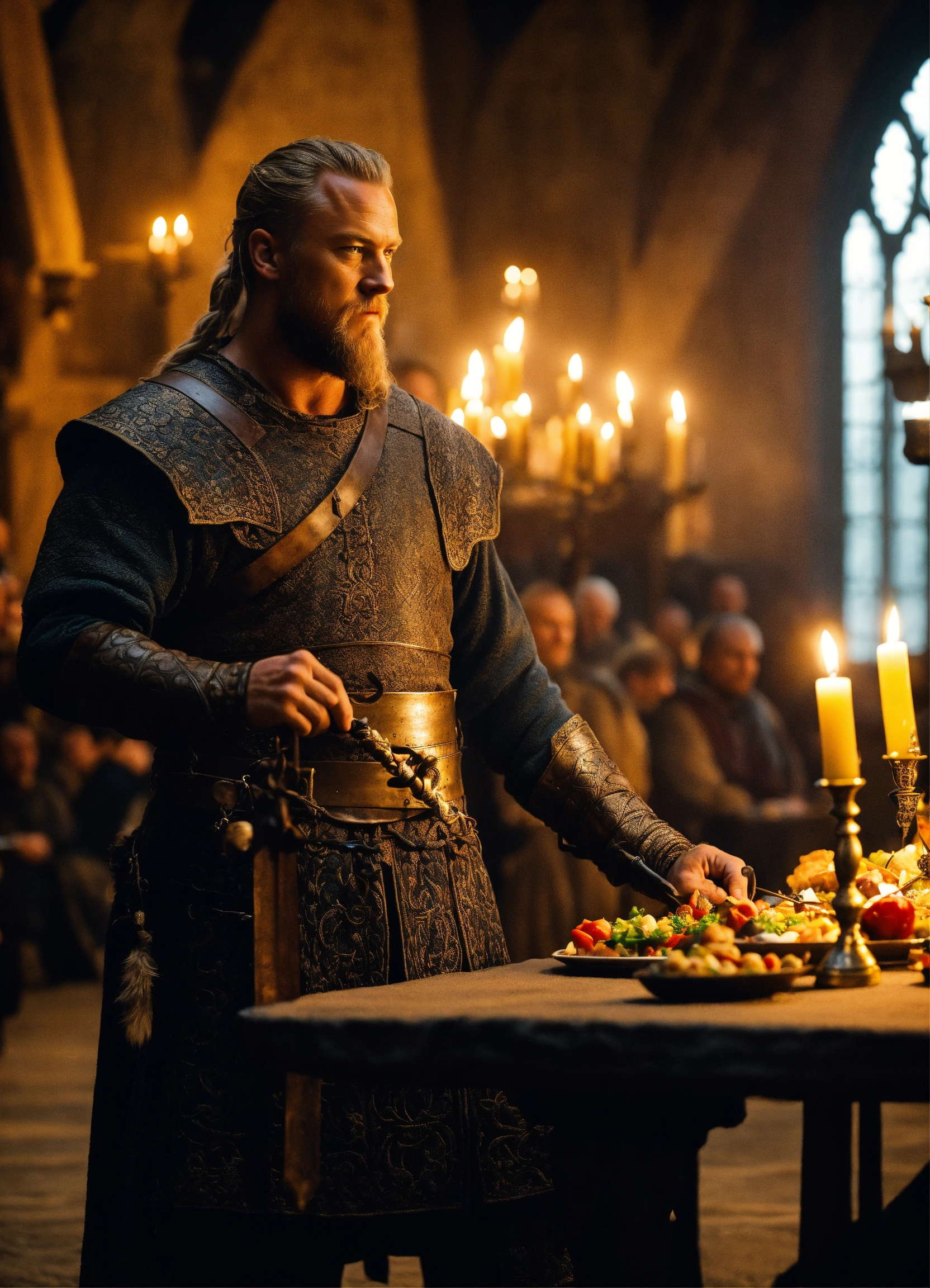 Lexica - Ragnar Lothbrok, 60 old-years, in a great viking Hall, feast ...