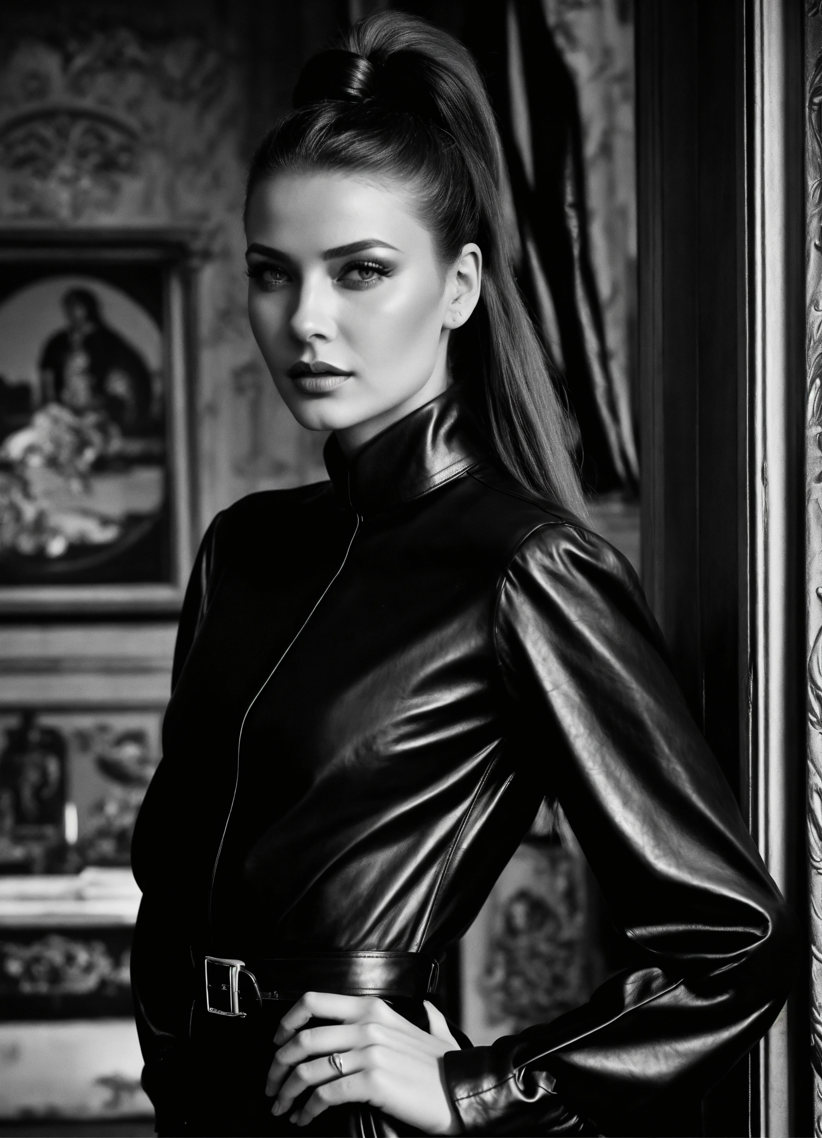 Lexica - Stunning governess Ukrainian woman wearing a black leather ...