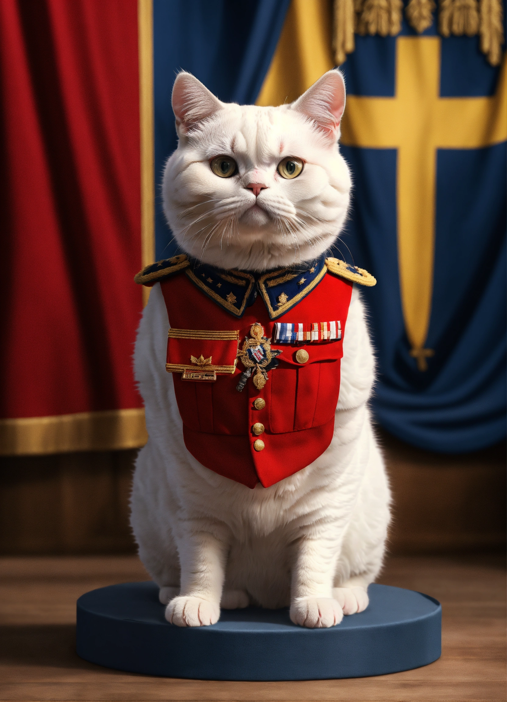 Lexica - A white british shorthair cat wearing giving a fascist WWII ...