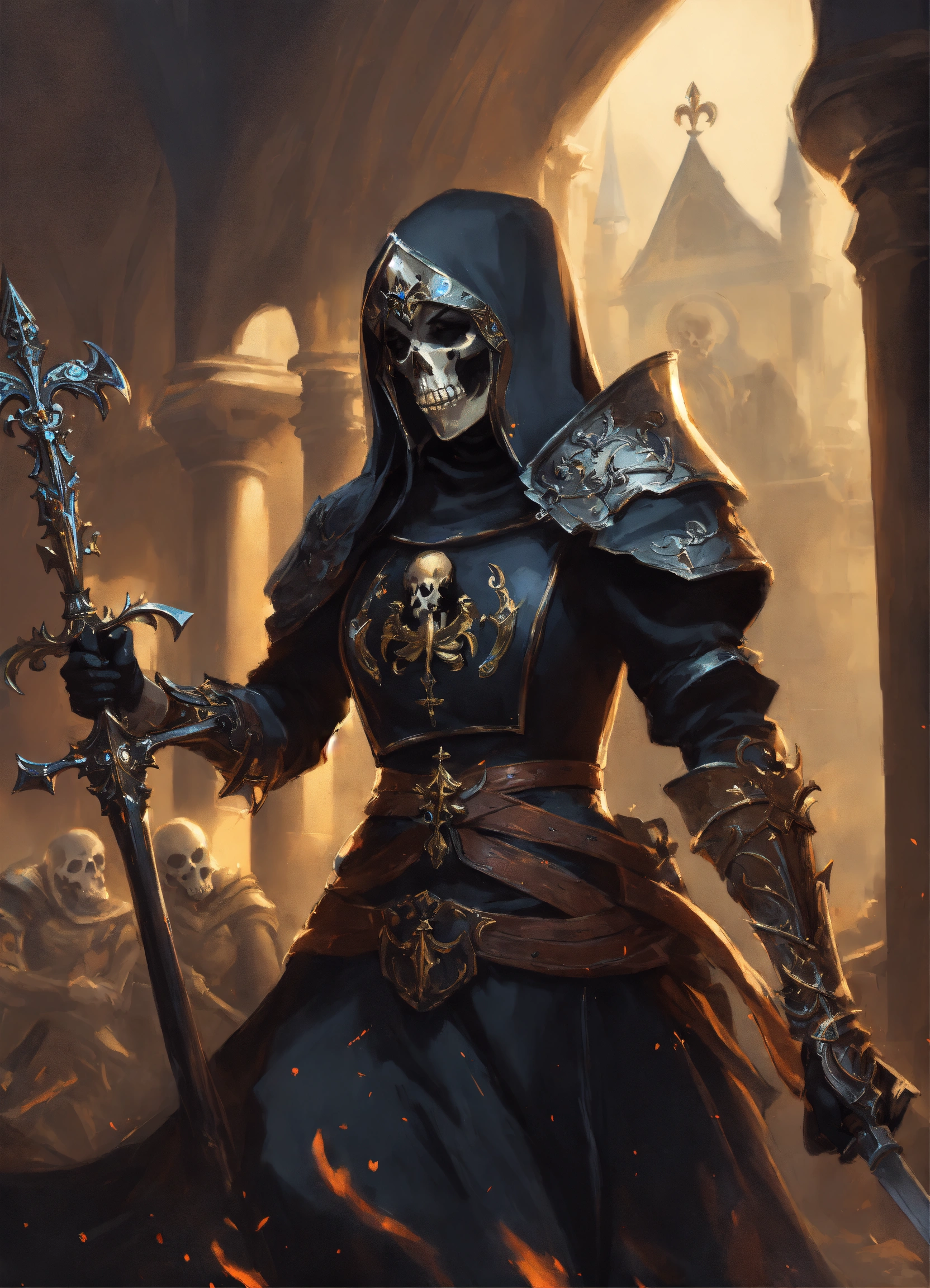 Lexica - A fighting nun in black armour with fleur de lis fighting ...