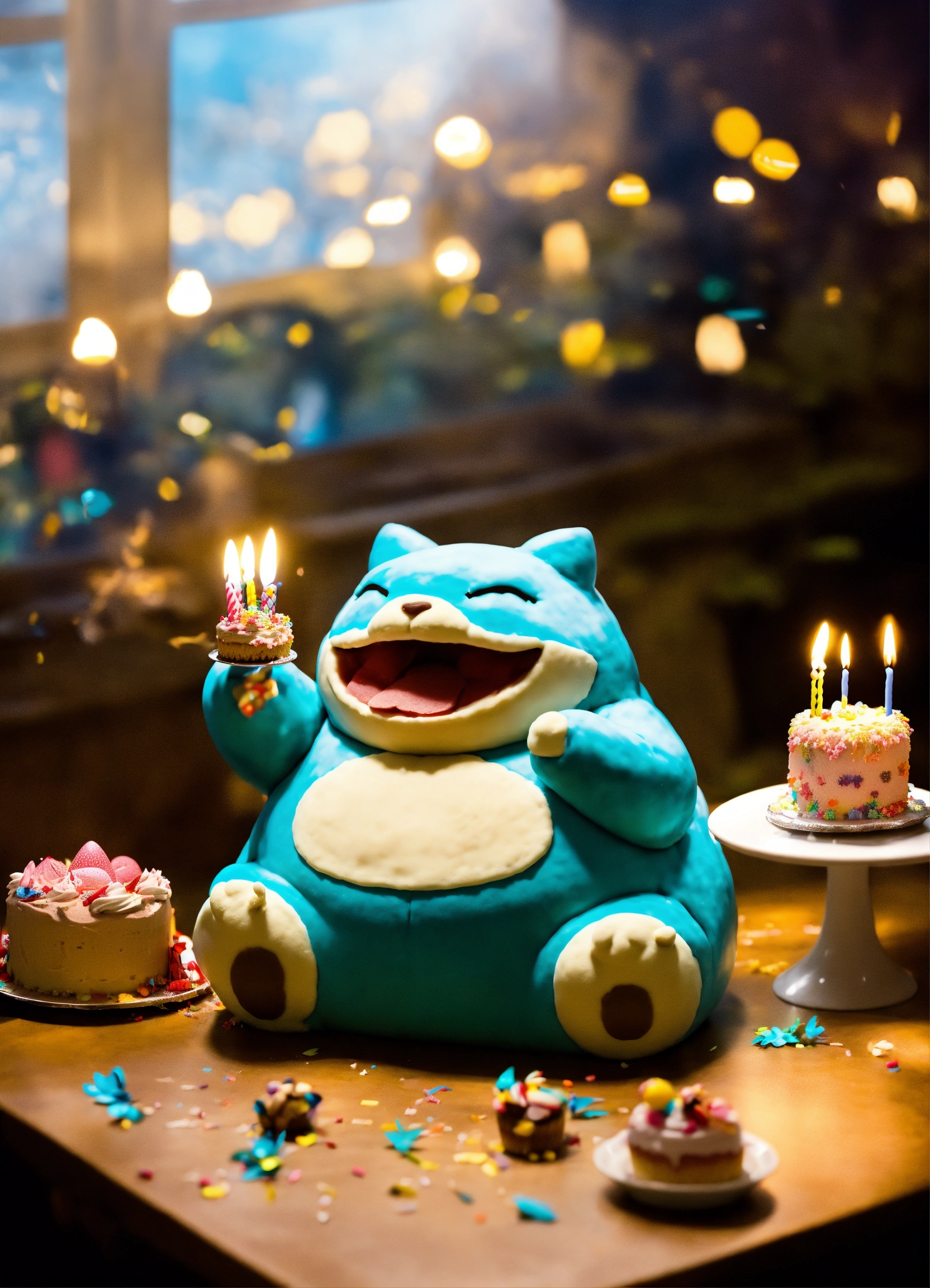 Lexica - Snorlax eating a birthday cake