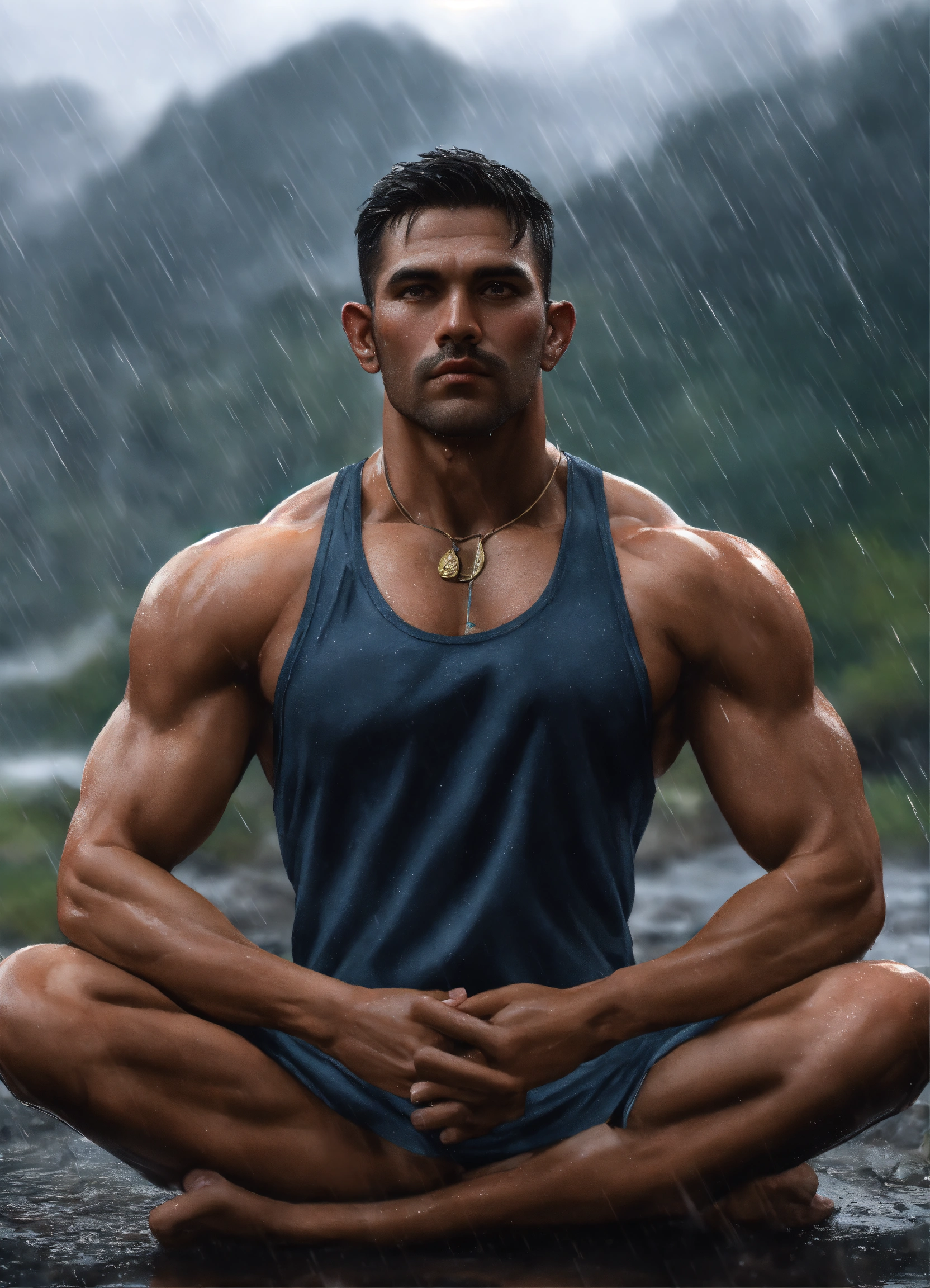 Lexica - Indian mec, athletic, levitate, lotus position, eyes open ...