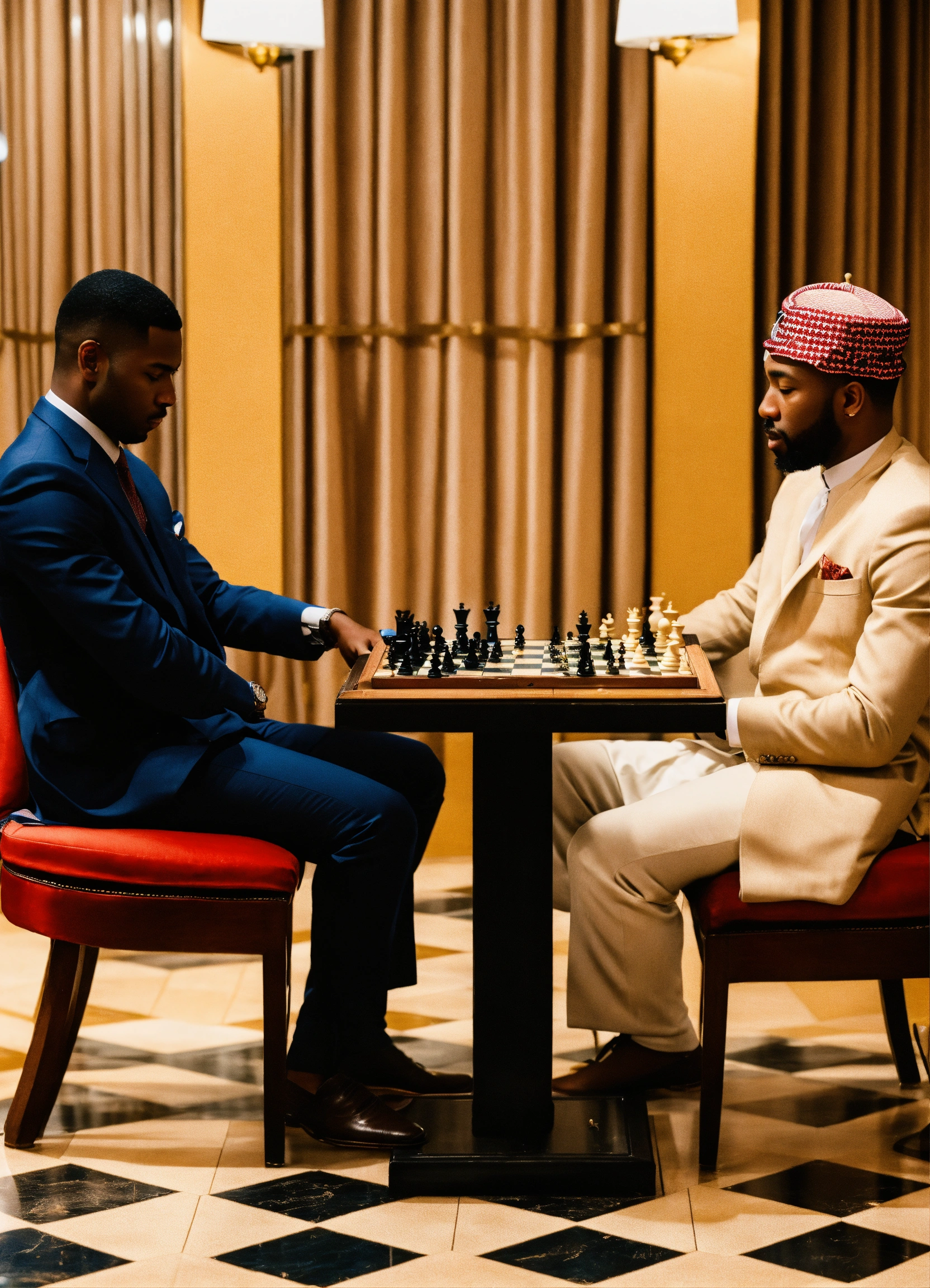 Lexica - Two well-dressed black men playing chess in Dubai