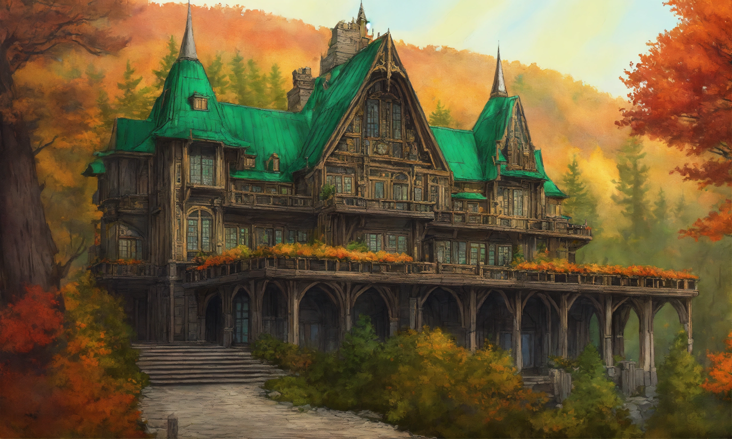 Lexica - Drawing of the full image of a high elf sci fi palace with a ...