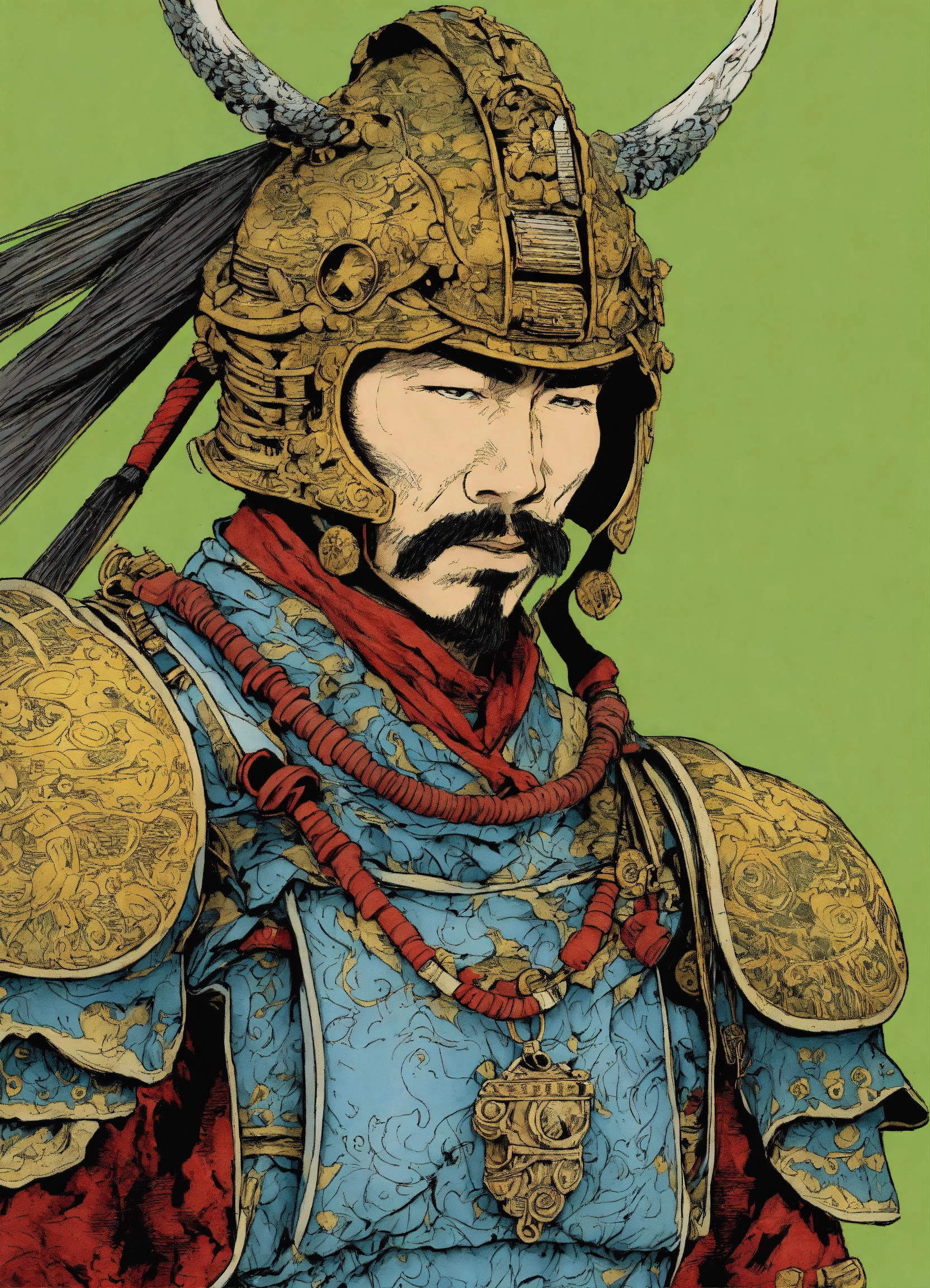 Lexica - Detailed pen and ink illustration of a eastern warrior samurai ...