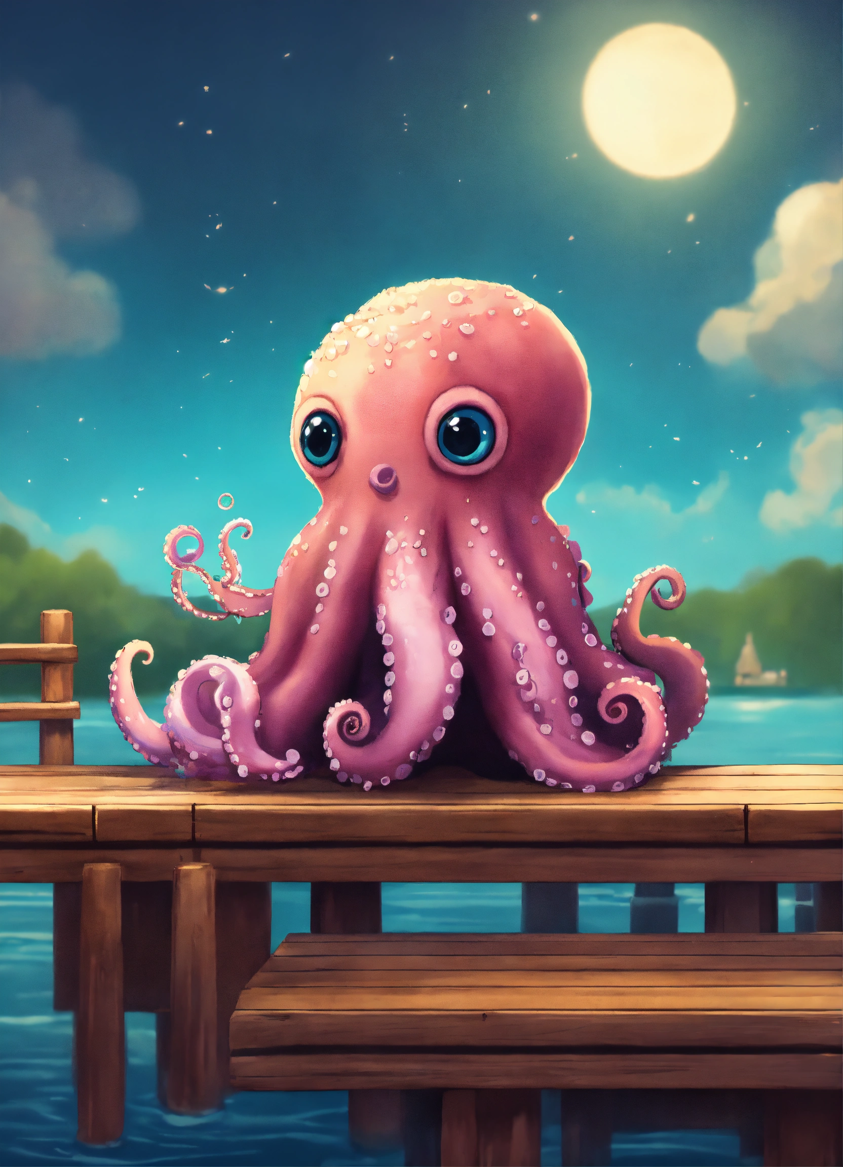 Lexica - Fluffy fairy cute sad octopus with long soft fur in the style ...