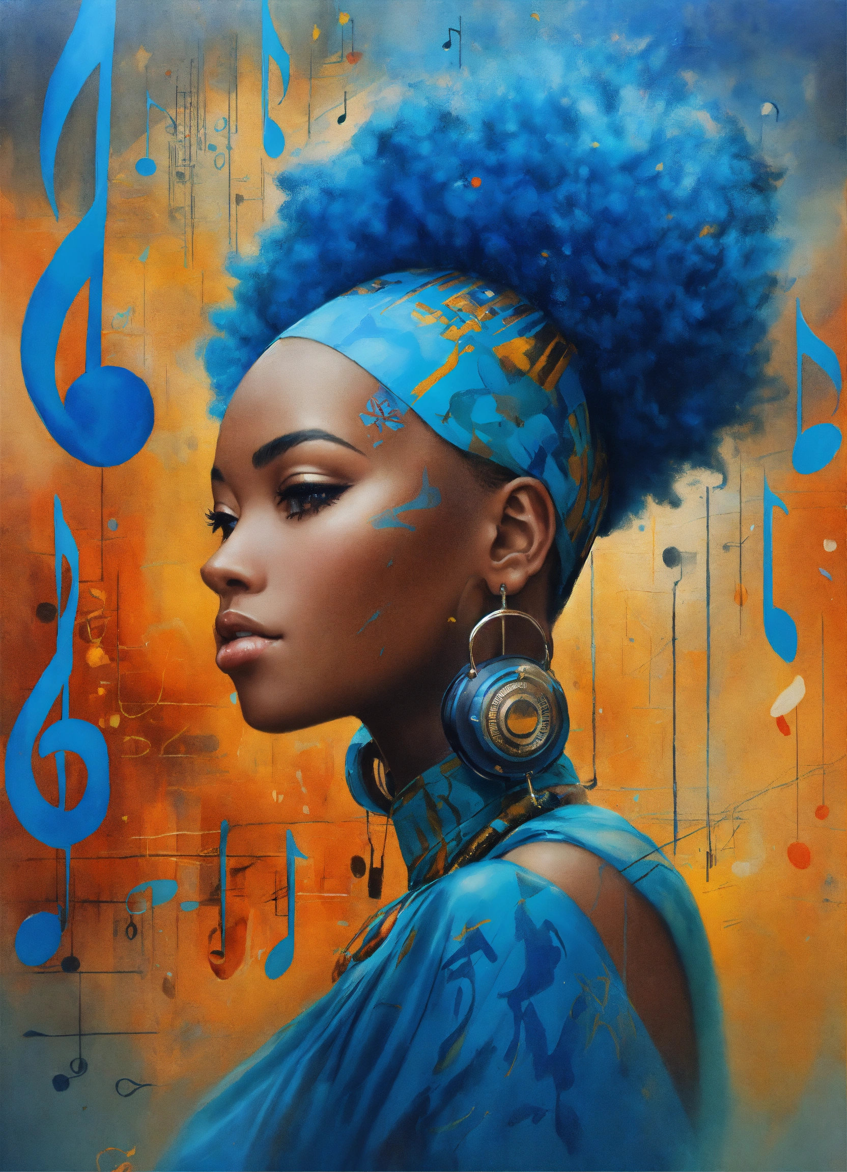 Lexica - A beautiful woman with blue hair and music notes, an airbrush ...