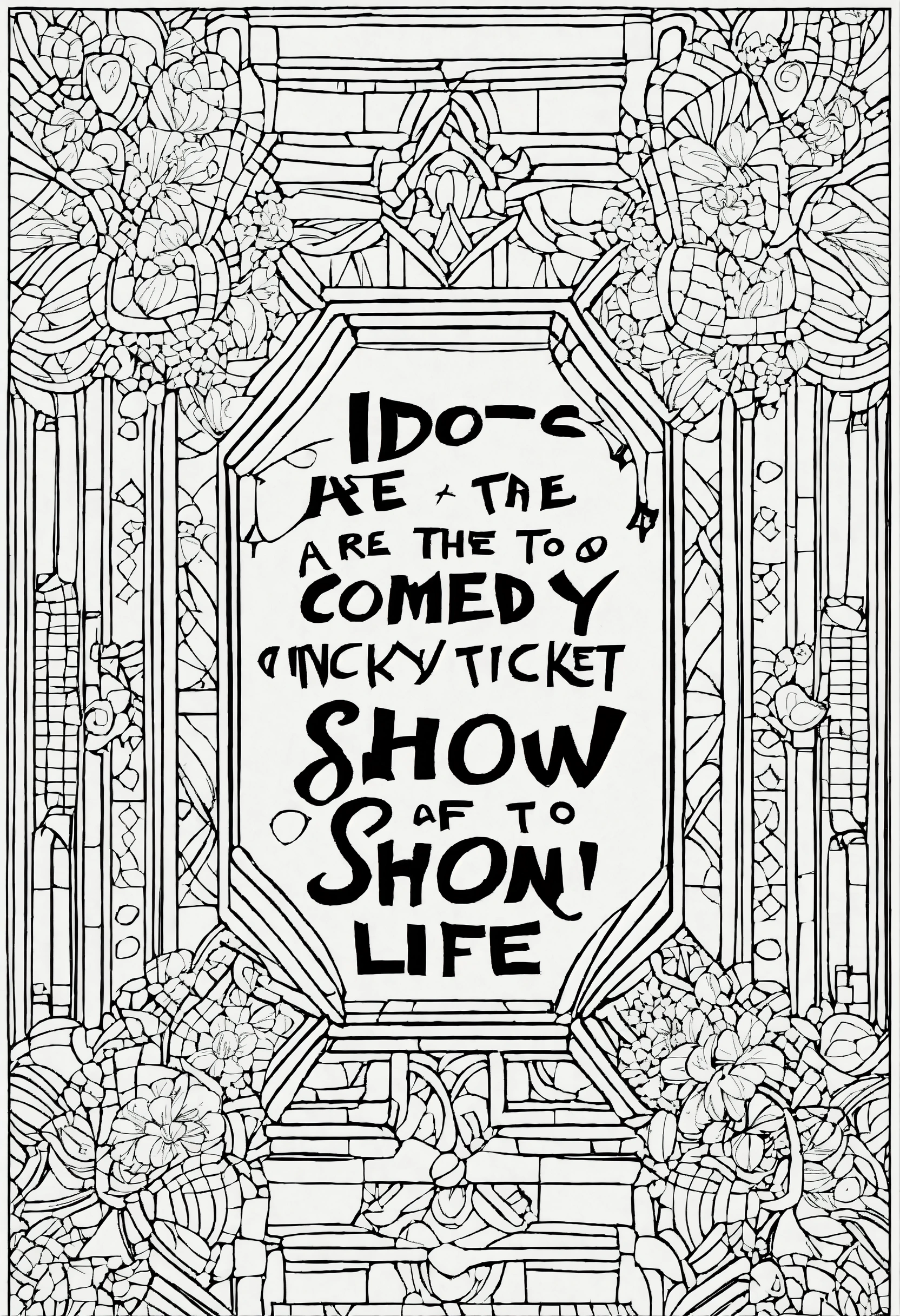 Lexica - Coloring page for adults, bold lines, dark lines, sign with a ...