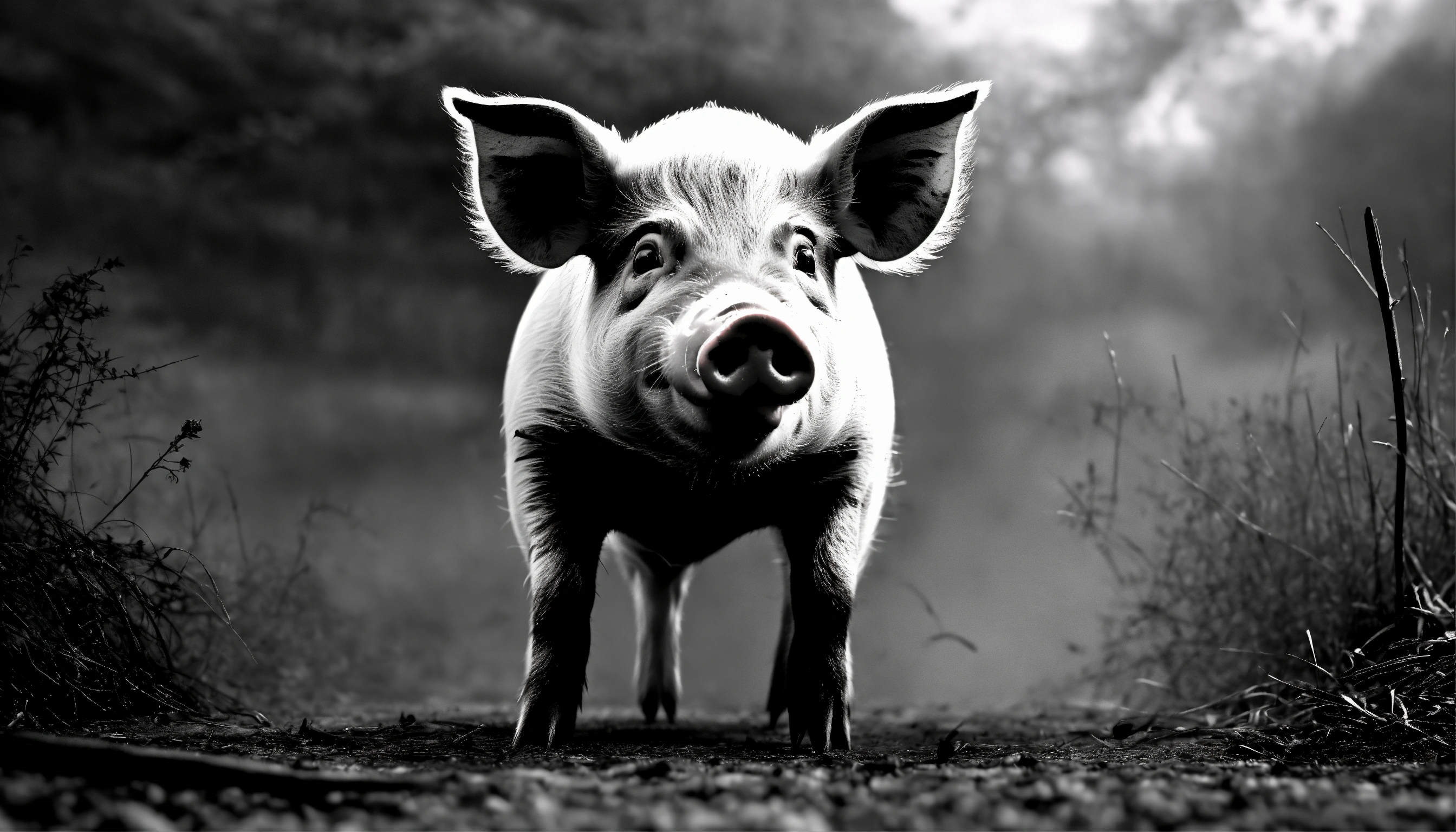 Lexica - A surreal, but photo realistic picture of a scared little pig ...
