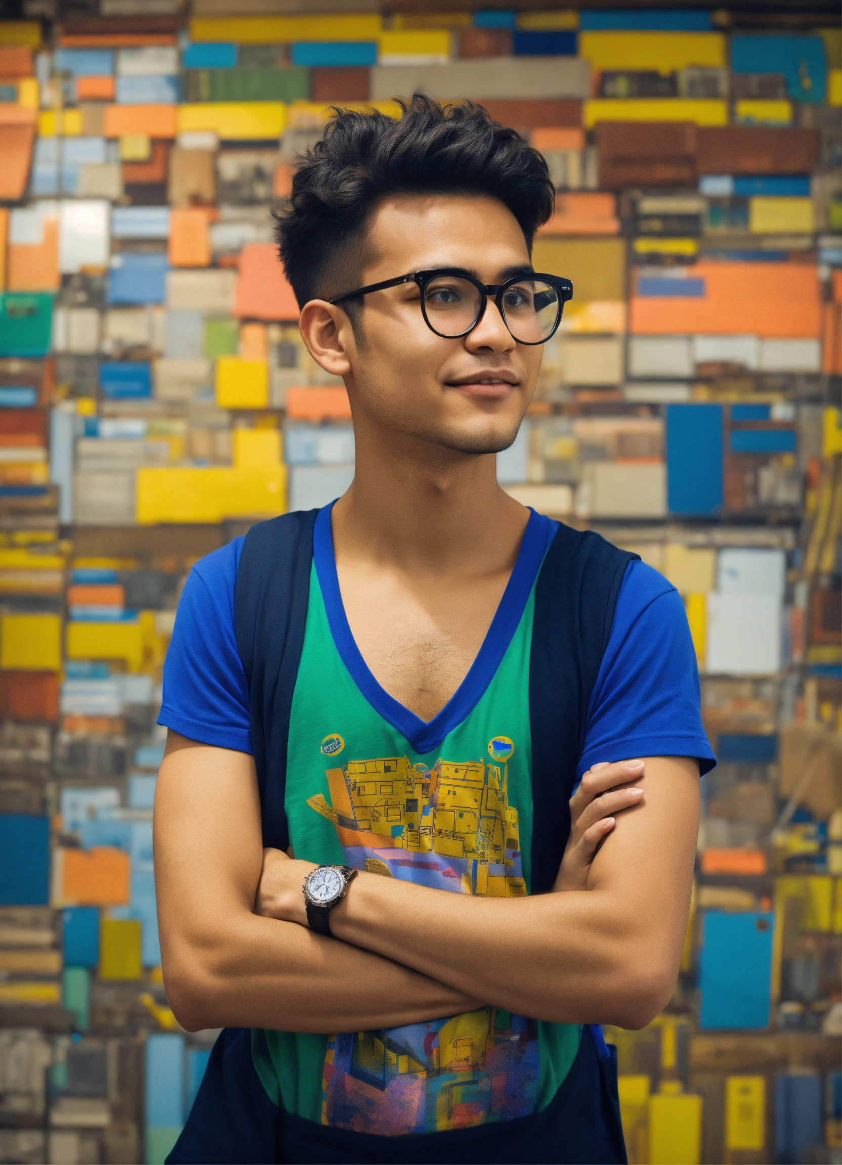 Lexica - Engineer nerd with big glasses and colorful t-shirt