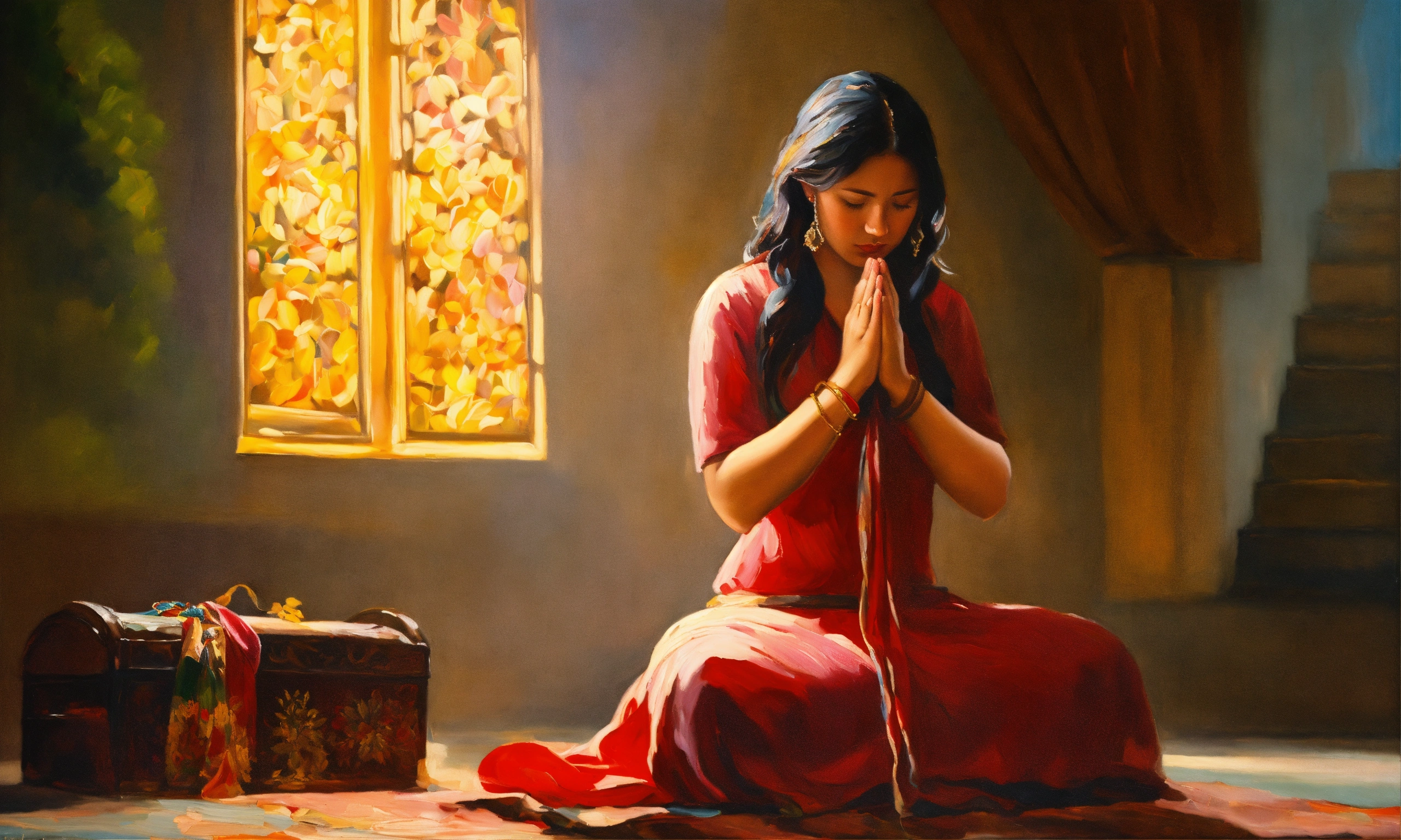 Lexica - Oil painting of a woman praying