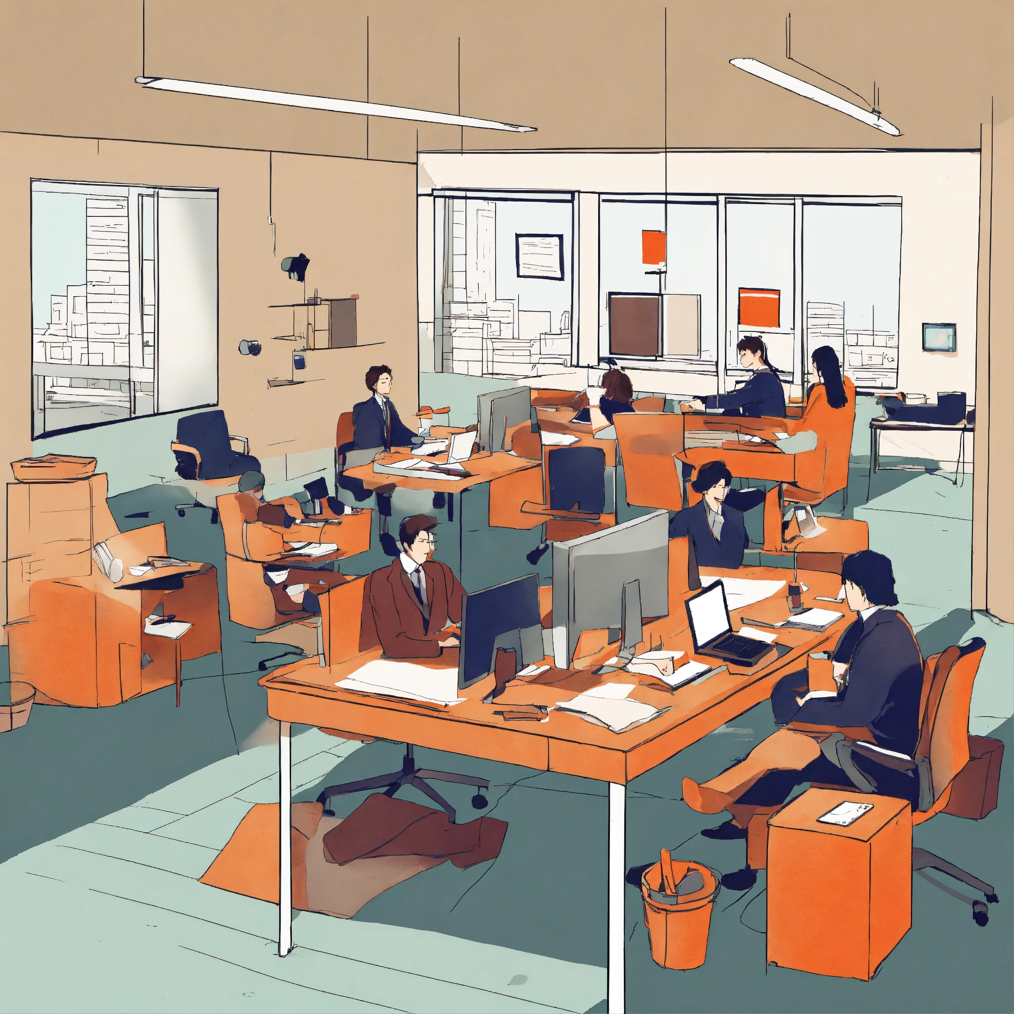 Lexica - Very simple drawing of a team working together in the office ...