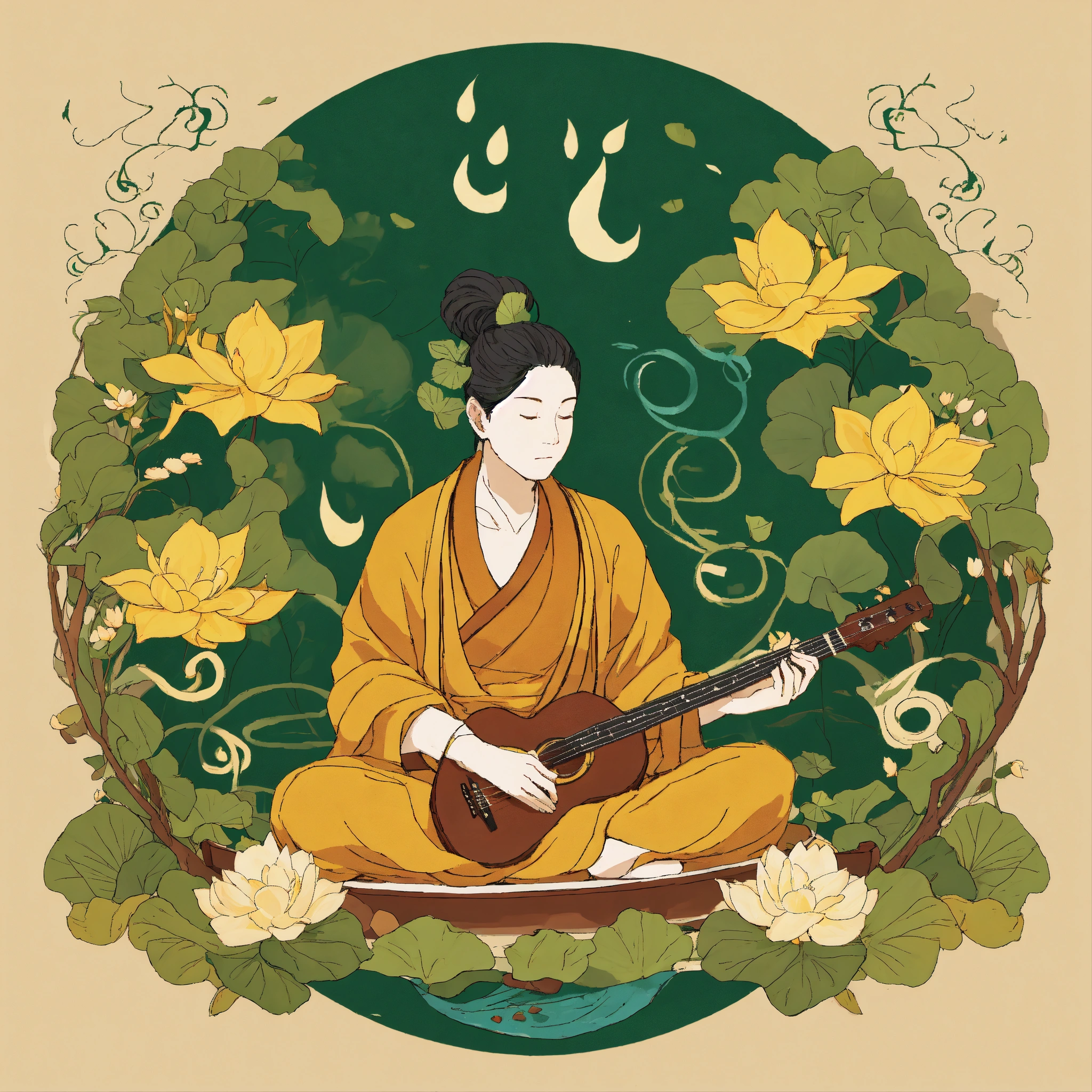 Lexica - A musician meditating in a Japanese stylied wave of zen with ...
