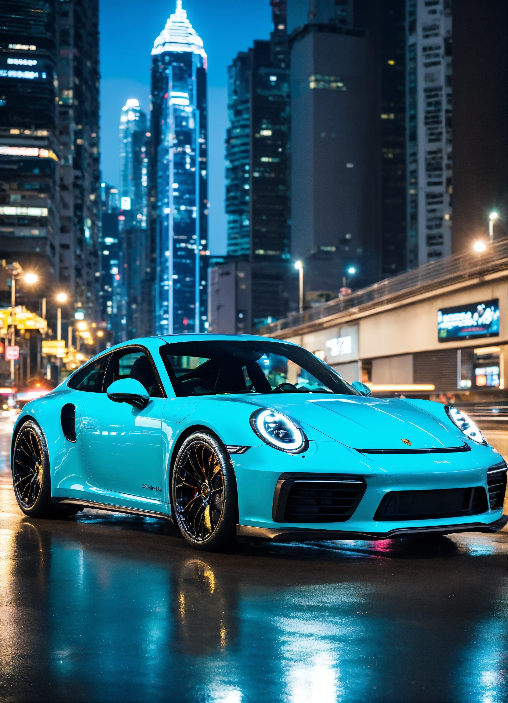 Lexica - 2023 Porsche 911, cyan, doors opened, metallic appearance ...