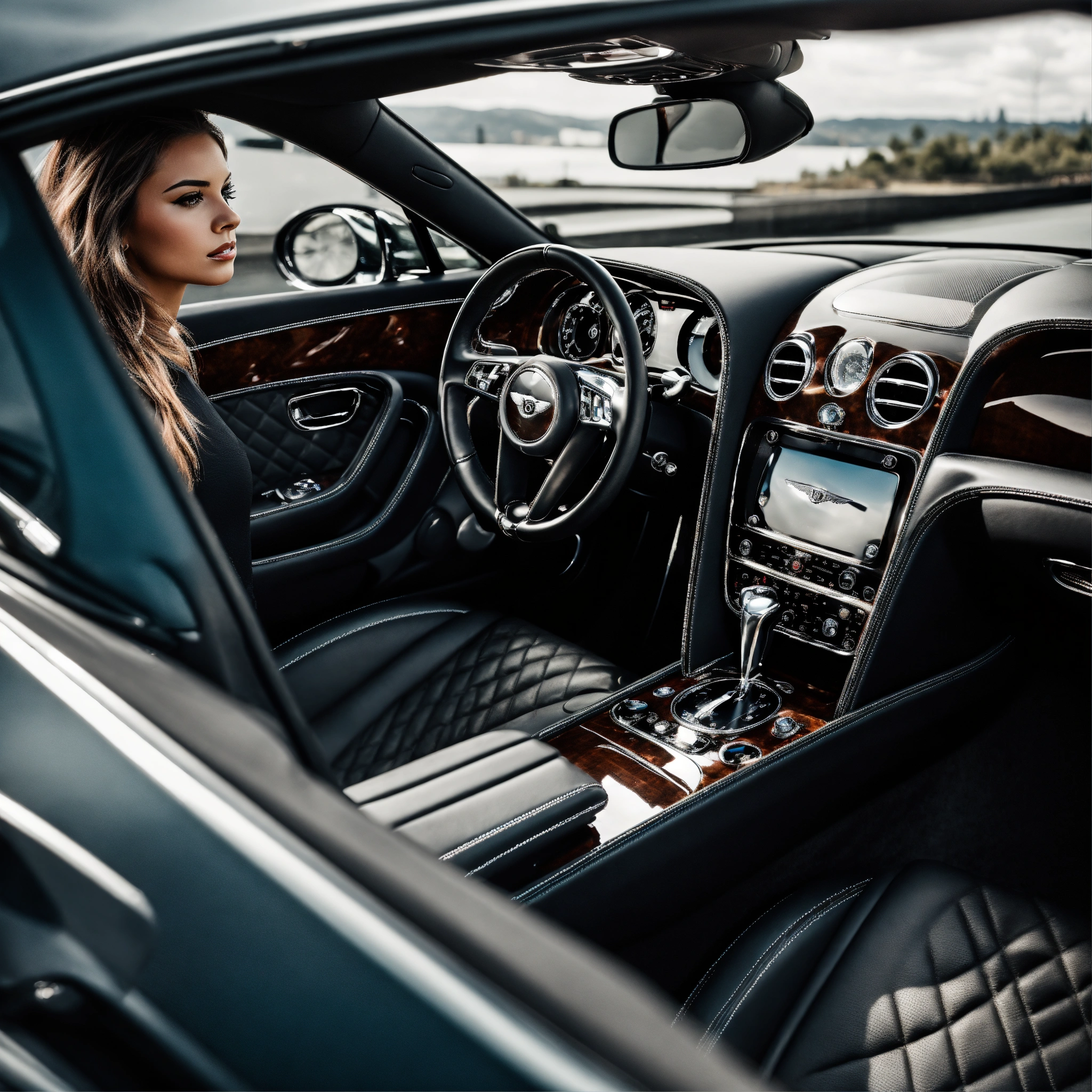 Lexica - A stunningly beautiful woman driving monochrome modern sports ...