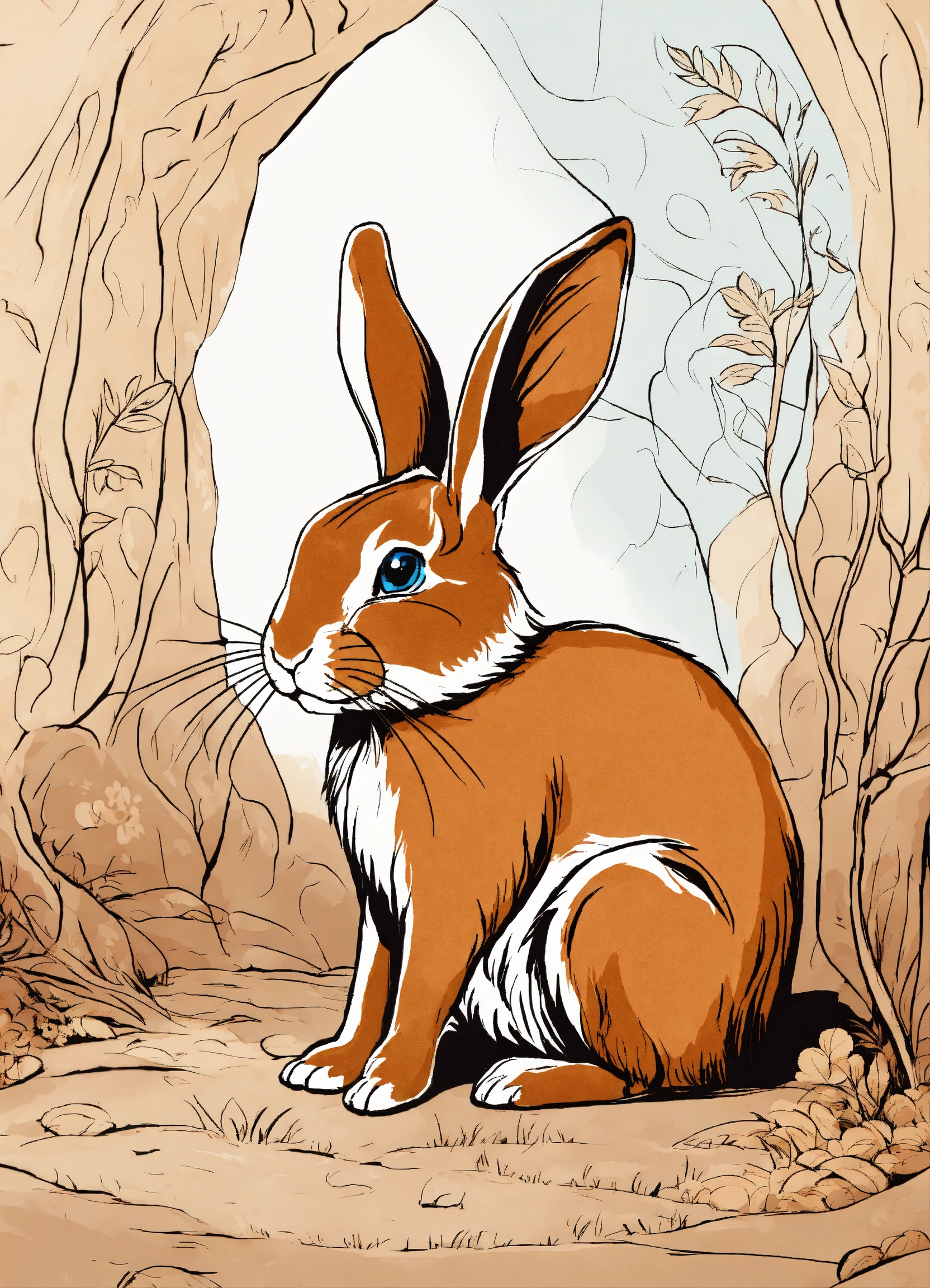 Lexica - A brown rabbit blue eyes dreaming in its burrow. Drawing style ...