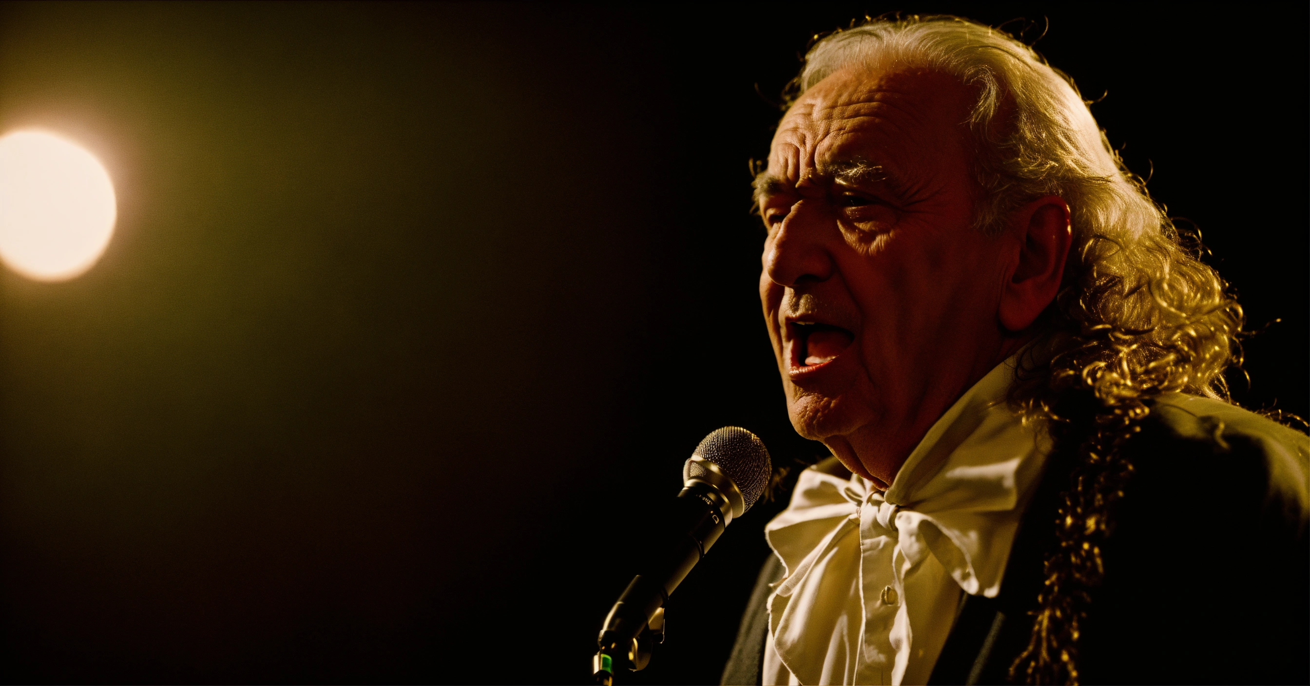 Lexica - Image of a male old man singing in opera on a black background ...