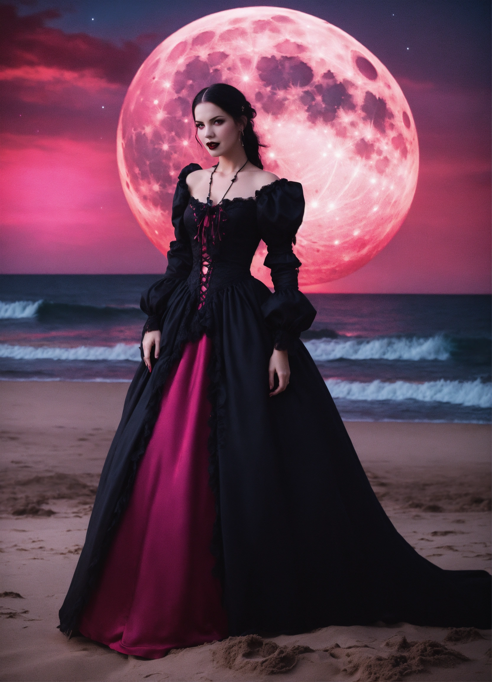 Lexica - Pale woman with bright red eyes, vampire, fangs, pretty, red ...