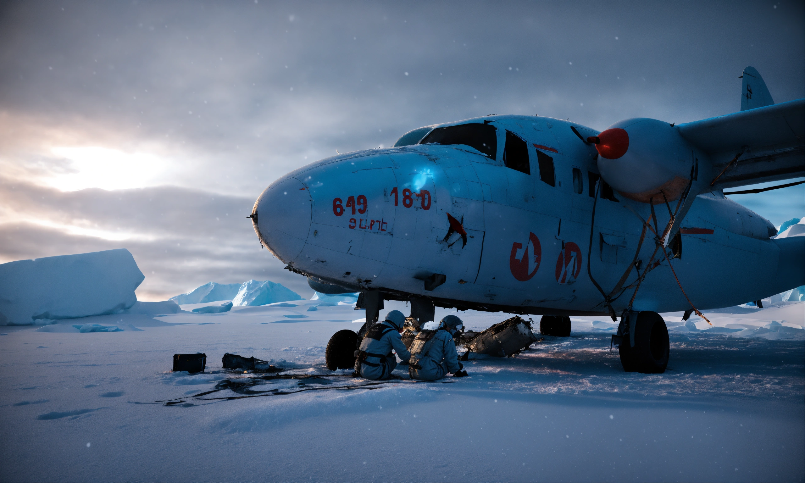 Lexica - Ghost-pilot sitting near crashed plane in Antarctica. Many ...