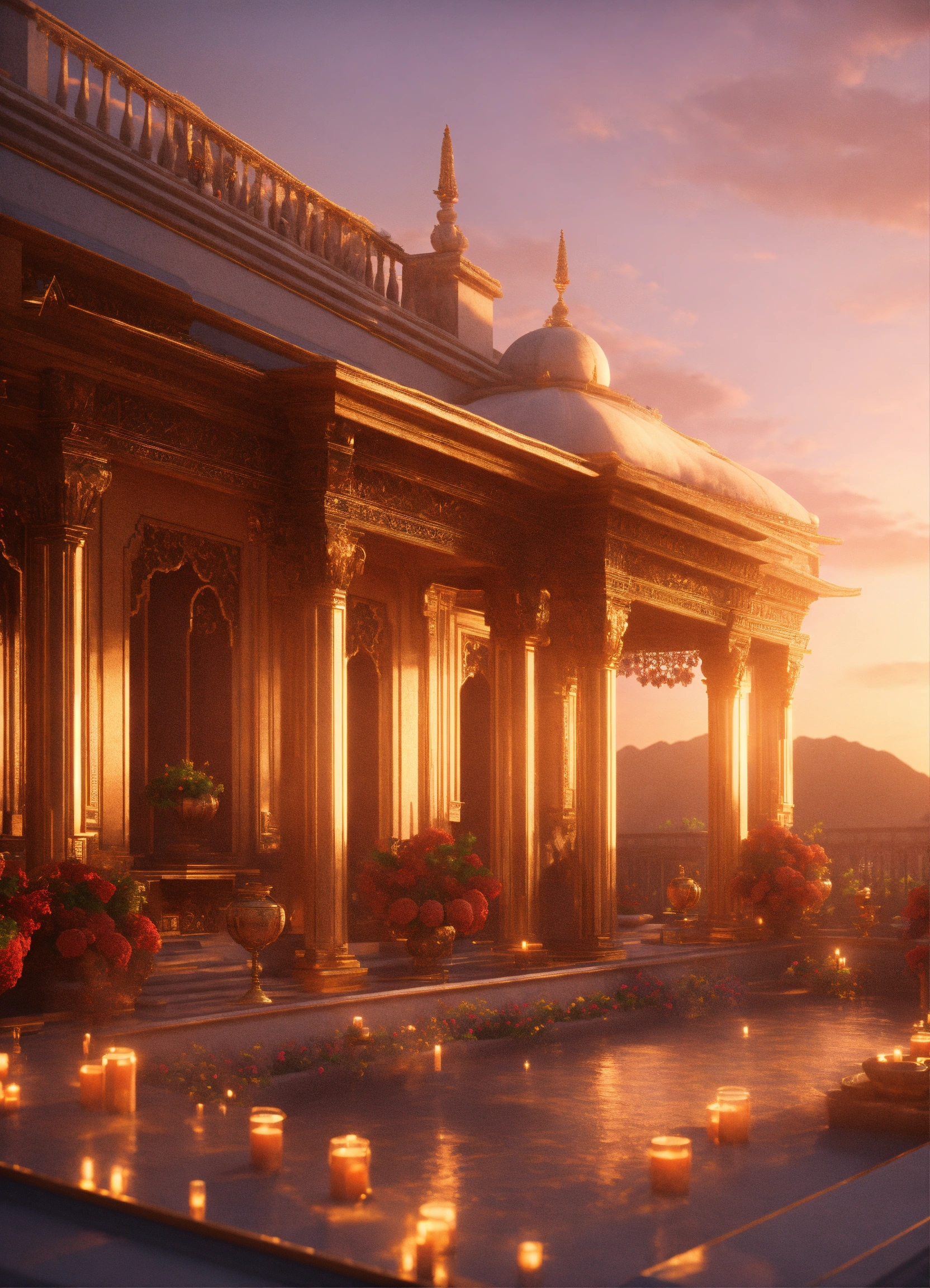 Lexica - A sumptuous palace terrace at sunset. alien orchestra creating ...