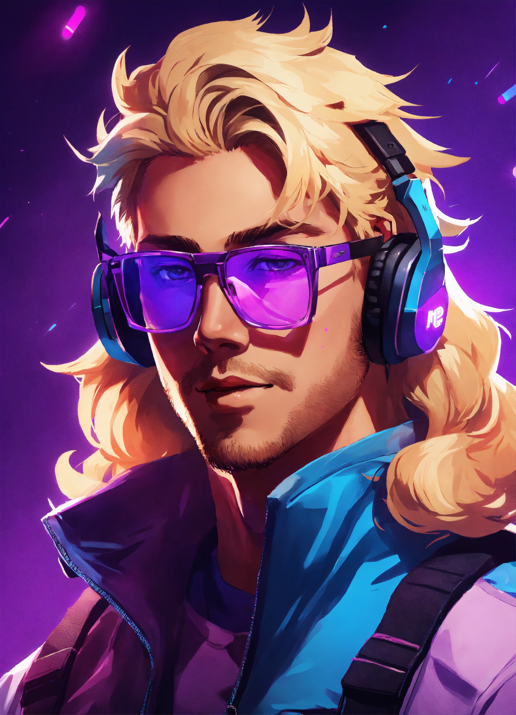 Lexica - A male gaming streamer with blonde hair and blue light glasses ...