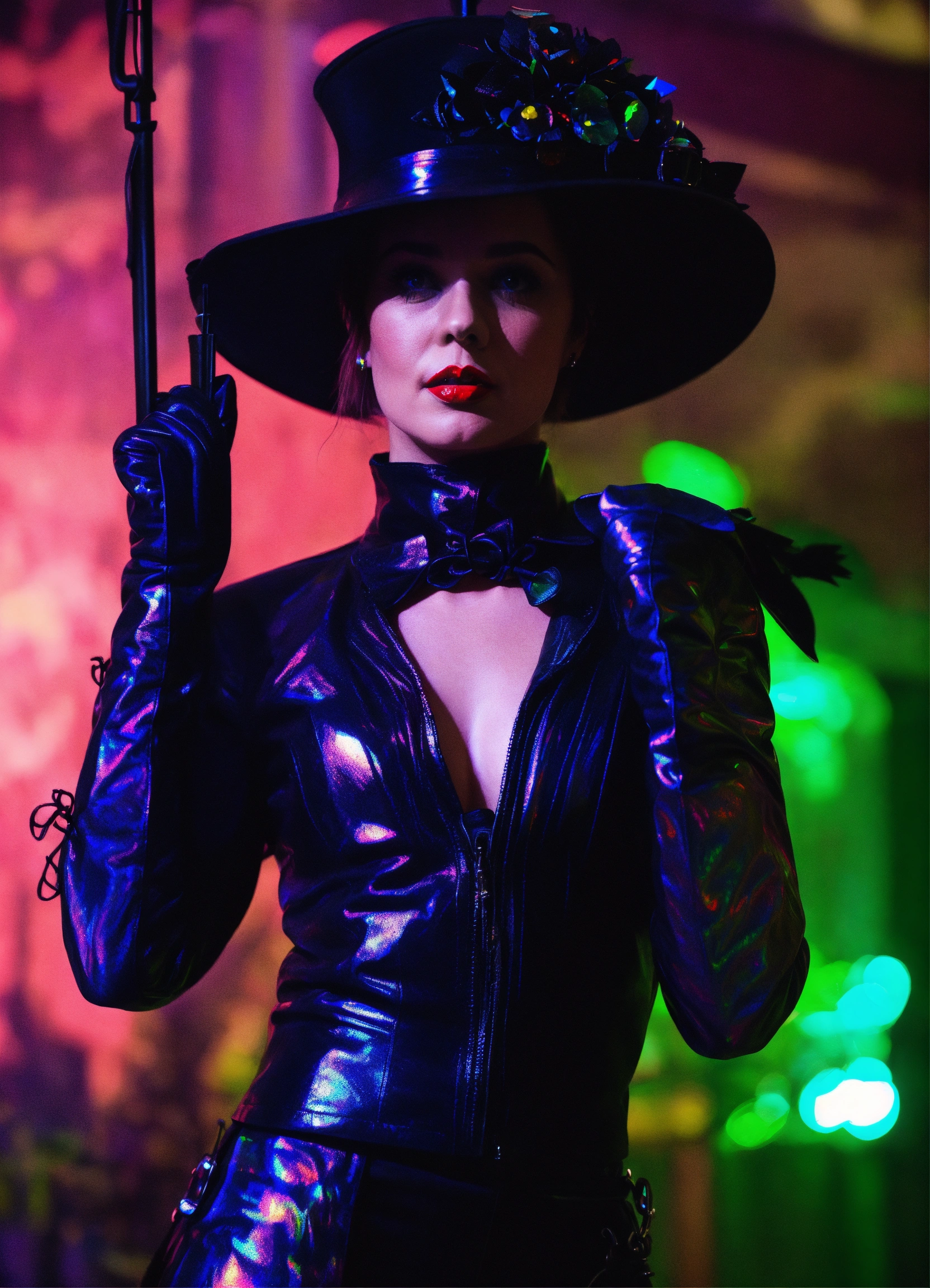 Lexica - Evil Mary Poppins hypnotist in holographic leather outfit ...
