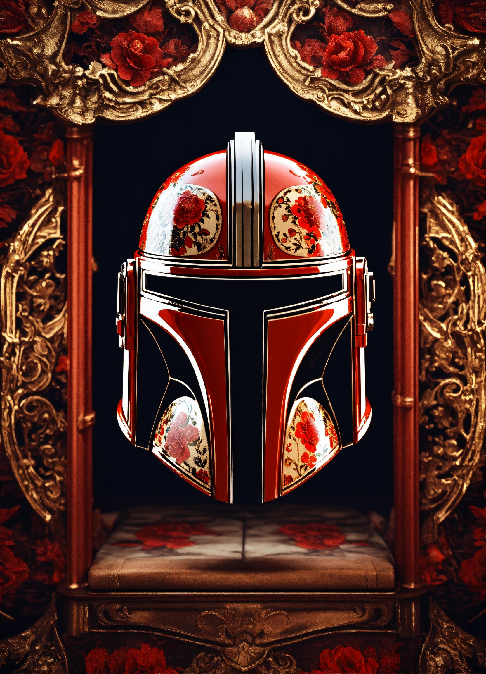 Lexica - Porcelain, an elegant ornate vintage Mandalorian helmet, with ...