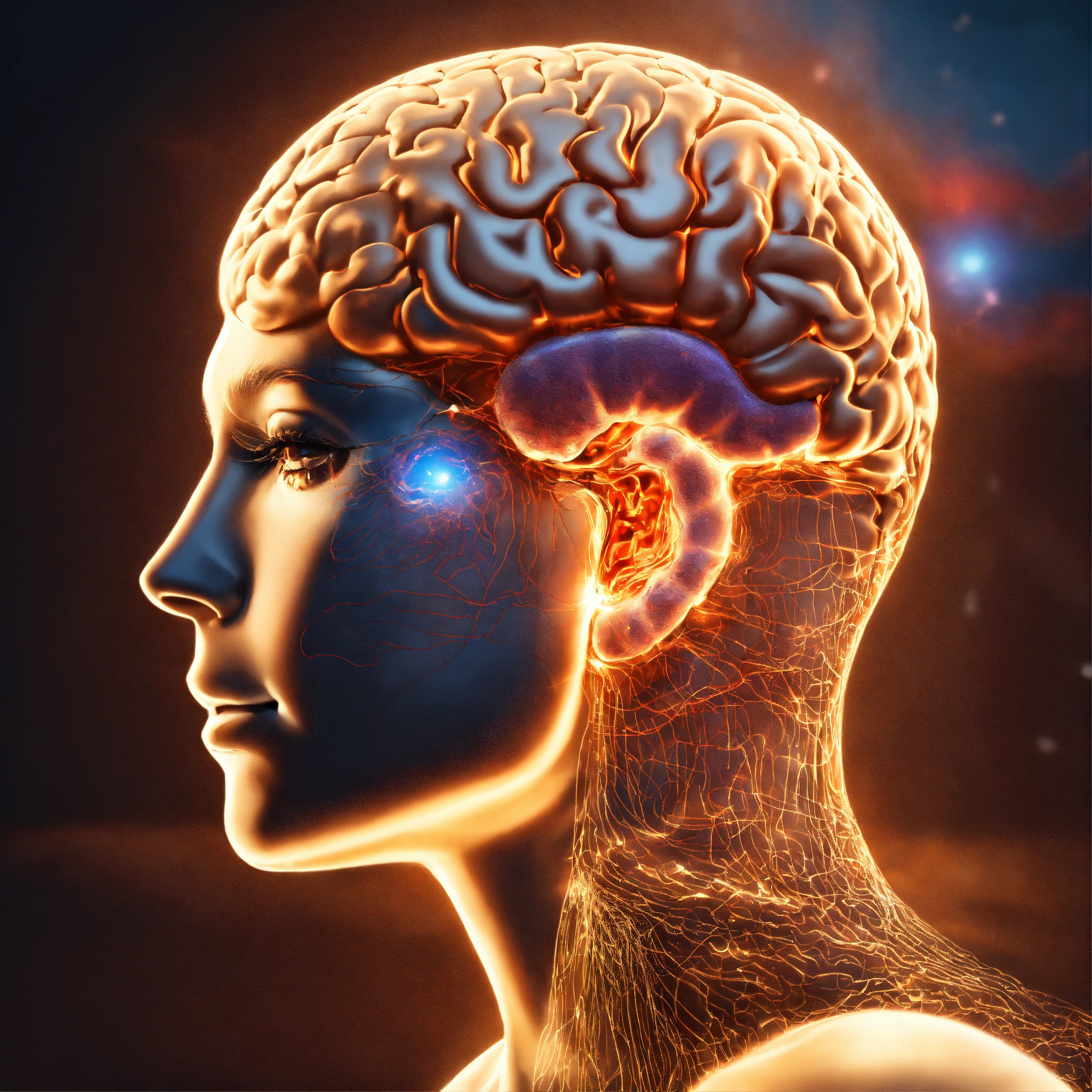 Lexica - A face depicted as a brain with a ripple effect of light ...