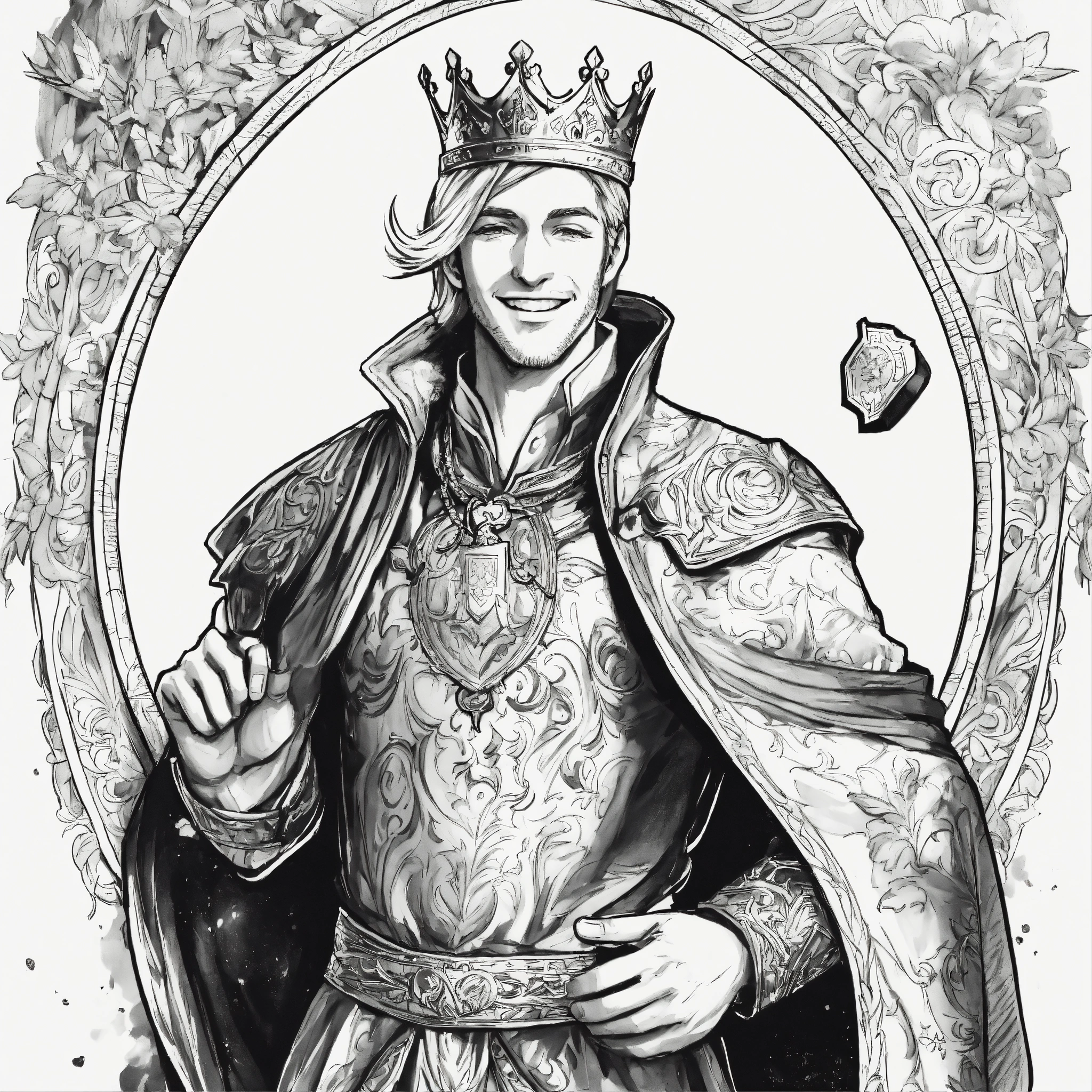 Lexica - Colorless sketch of handsome smiling blonde king with a fancy ...