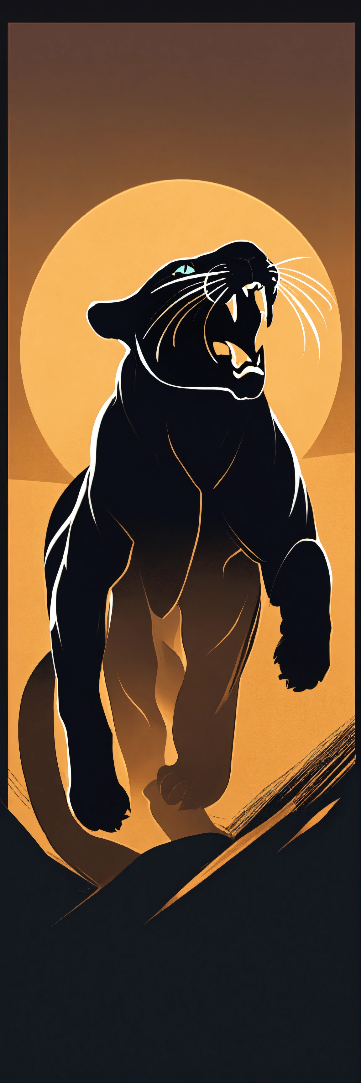 Lexica - A minimalistic graphic design of a panther black in mid-air ...