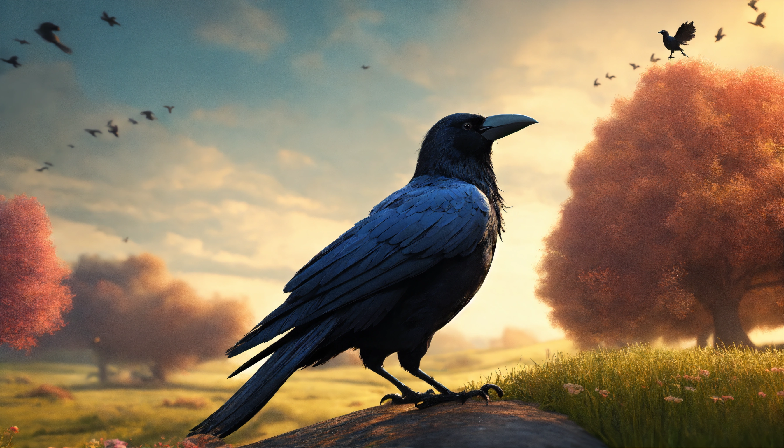 Lexica - Crow thinking to catch rabbits with a sudden swoop, 3d style ...