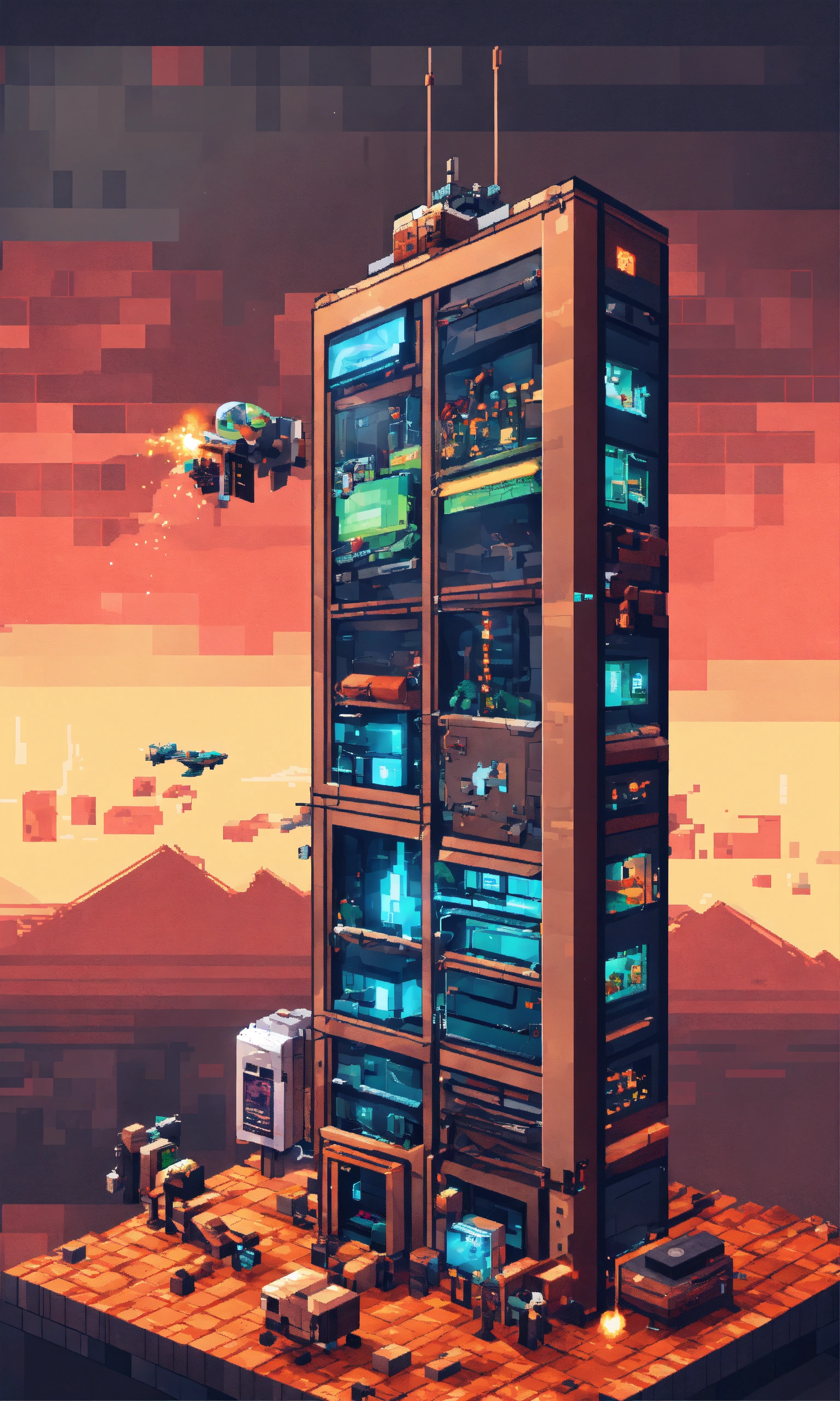 Lexica - Simple blocky pixel sprite image a tower being attacked by AI ...