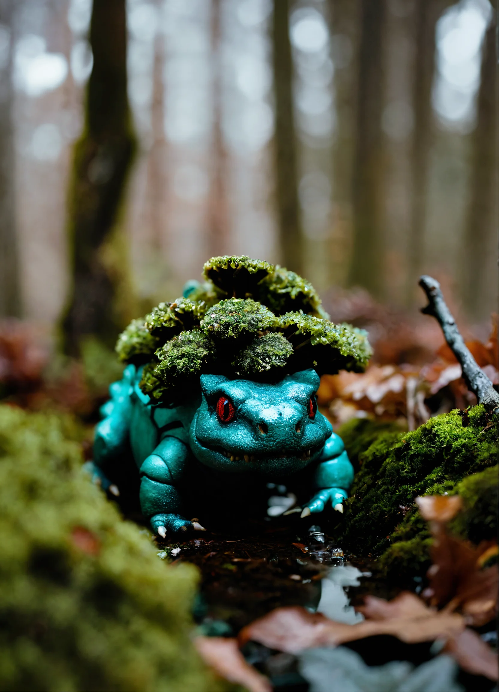 Lexica - A realistic venusaur animal among the trees, forest lake, moss ...