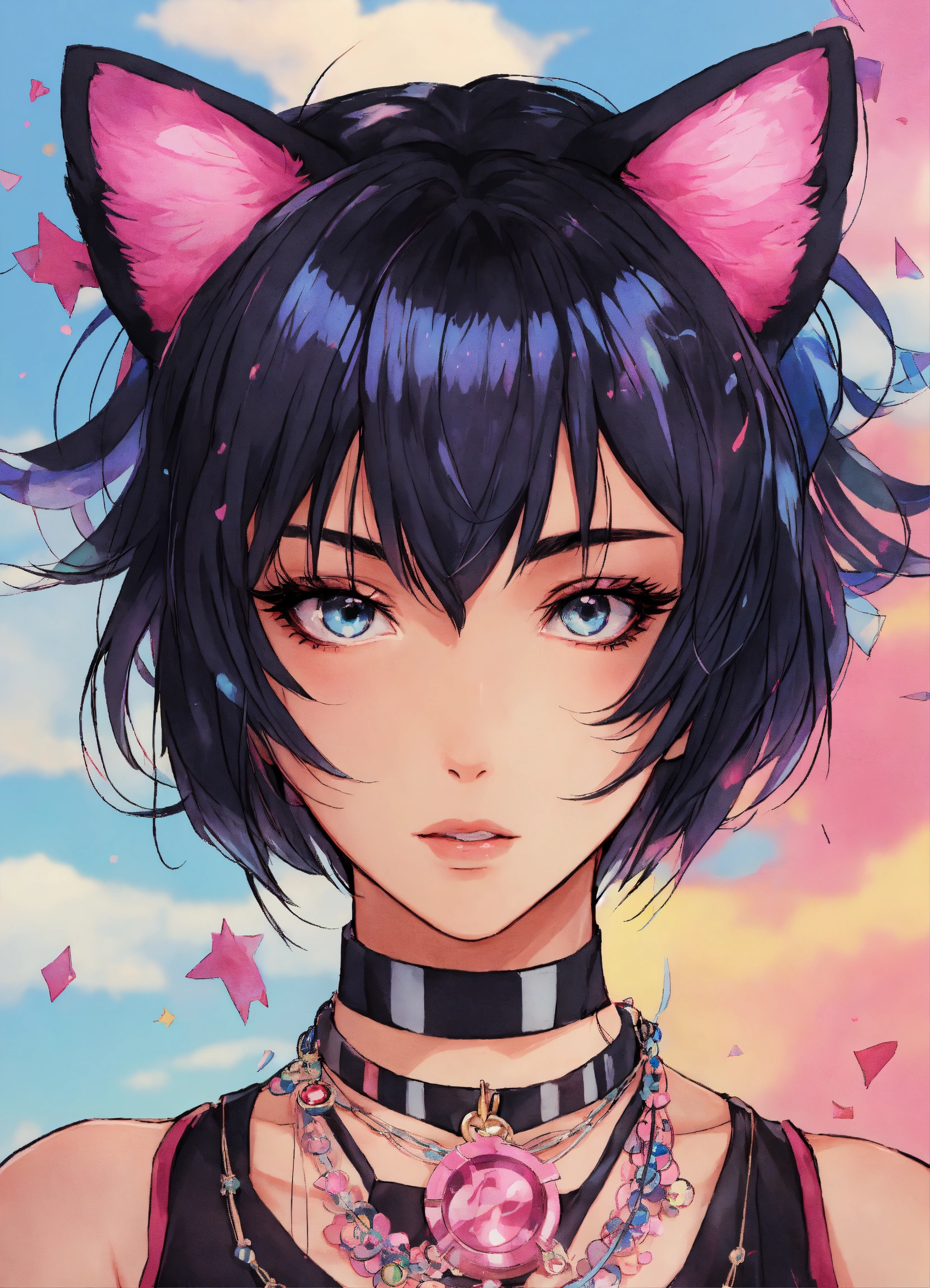 Lexica - A transgender Magical girl with emo cut black hair, streak in ...