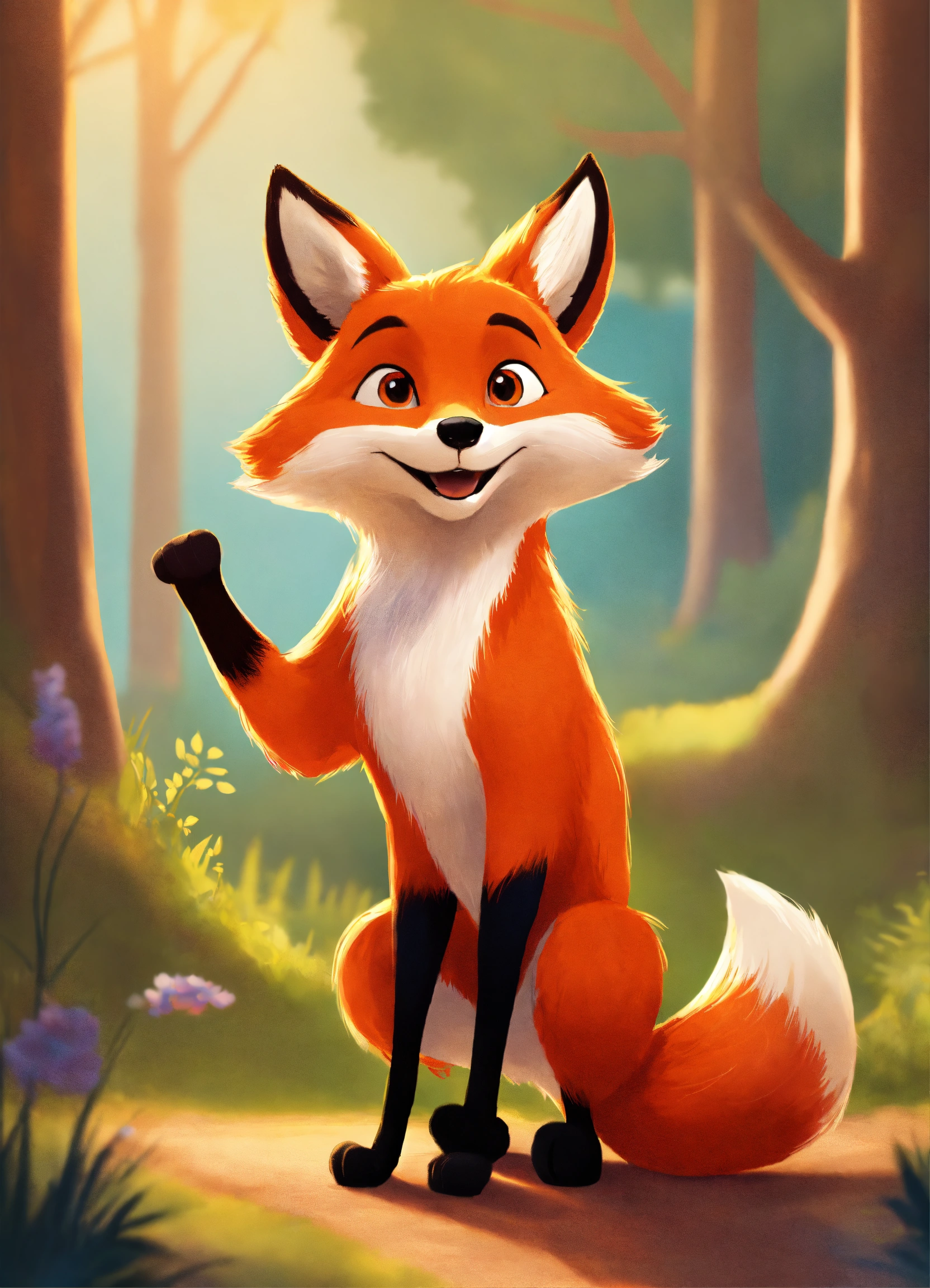 Lexica - Pixar style illustration of a female fox waving and smiling