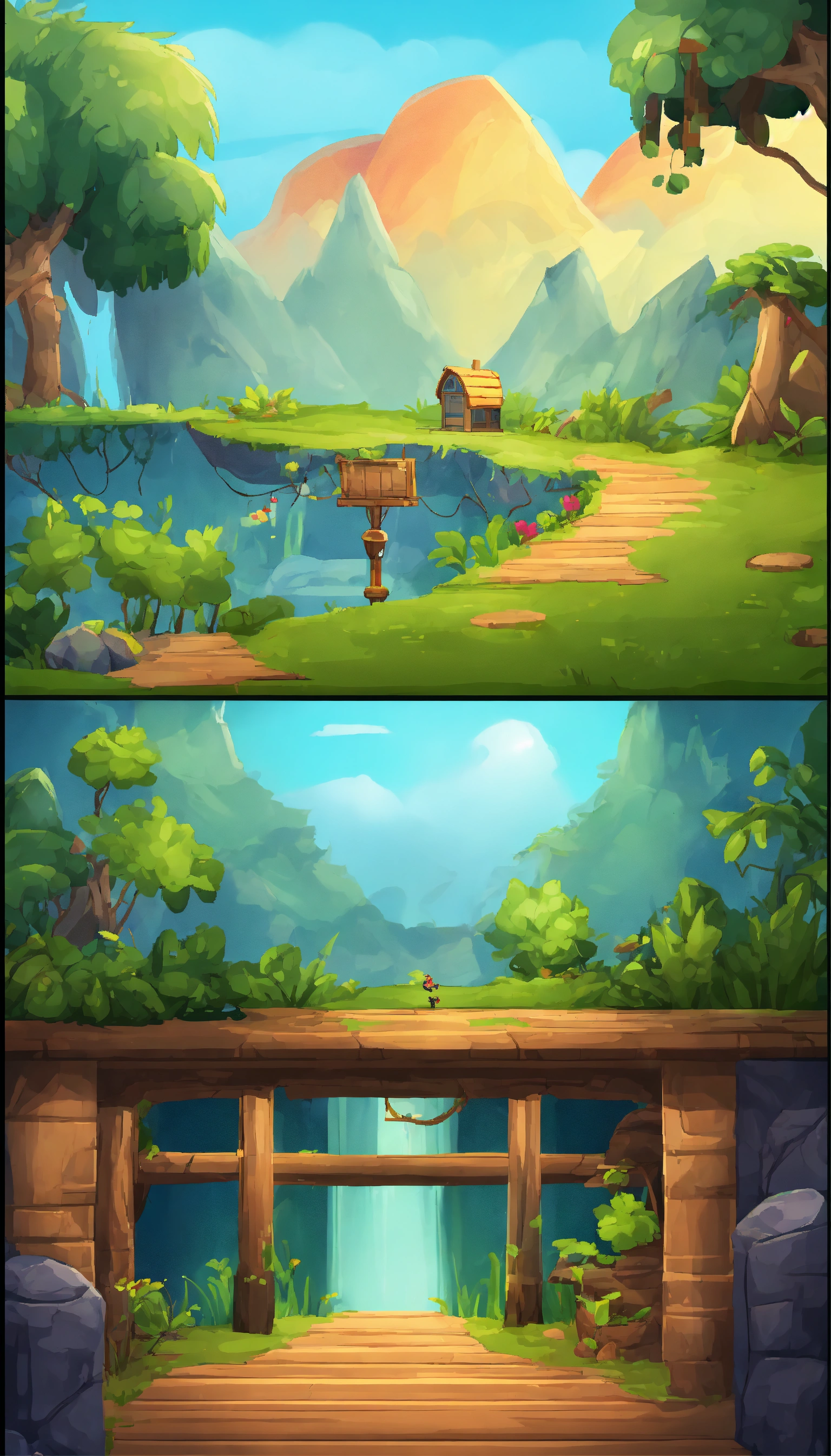 Lexica - 2d mobile platform game background with varied scenes