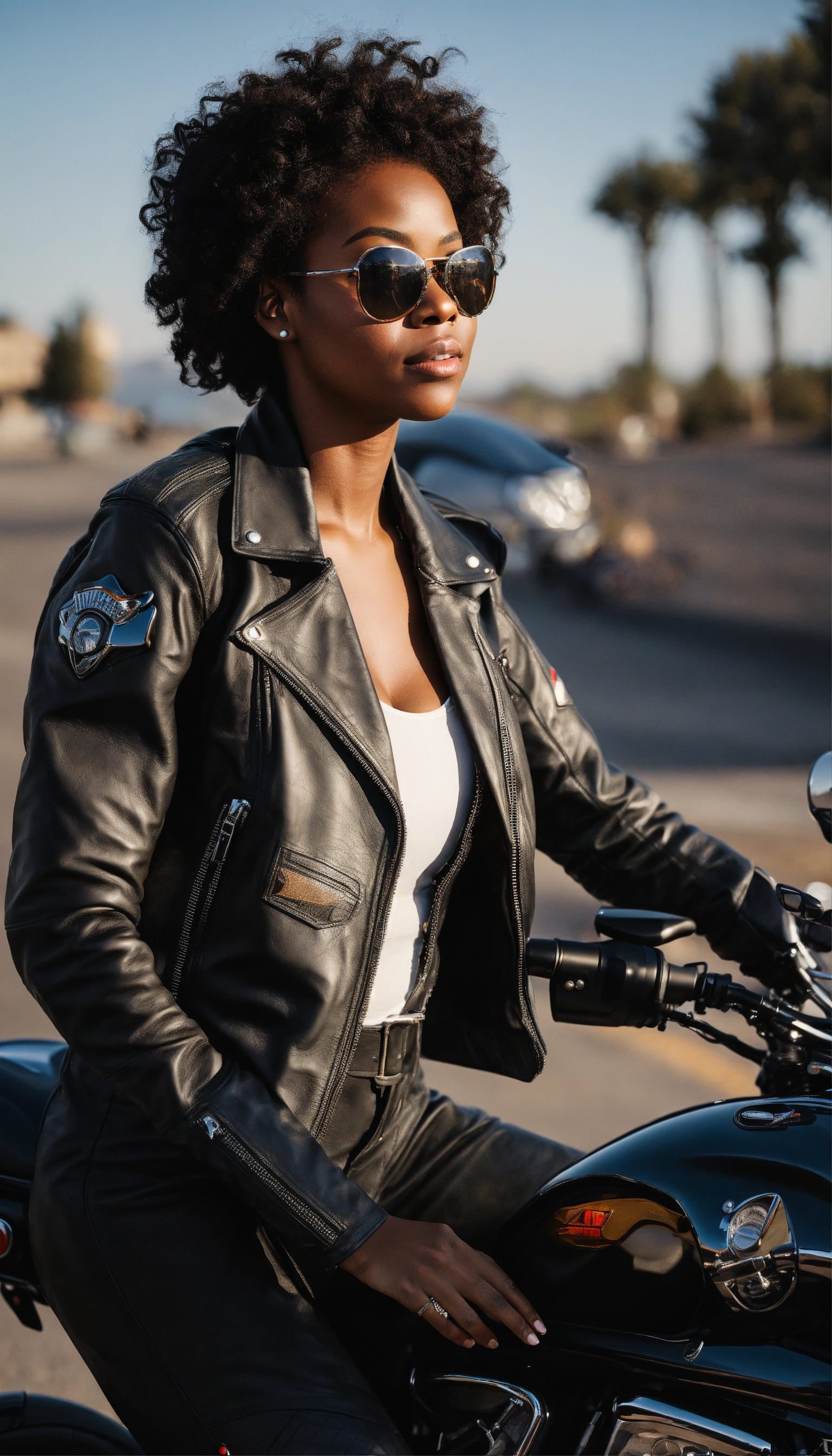 Lexica - Generate images of a black woman dressed as a motorcyclist ...