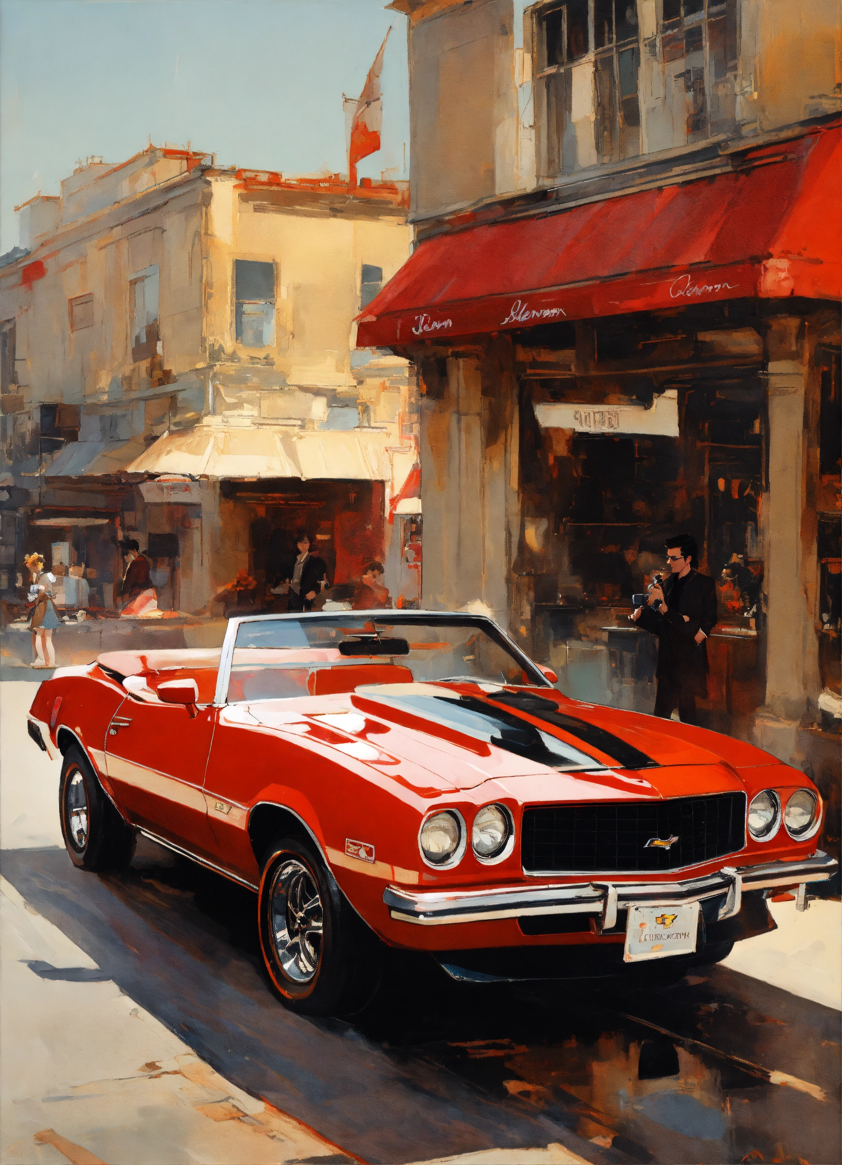 Lexica - Atelier, ambiance vintage, avec une chevrolet camaro rouge ...