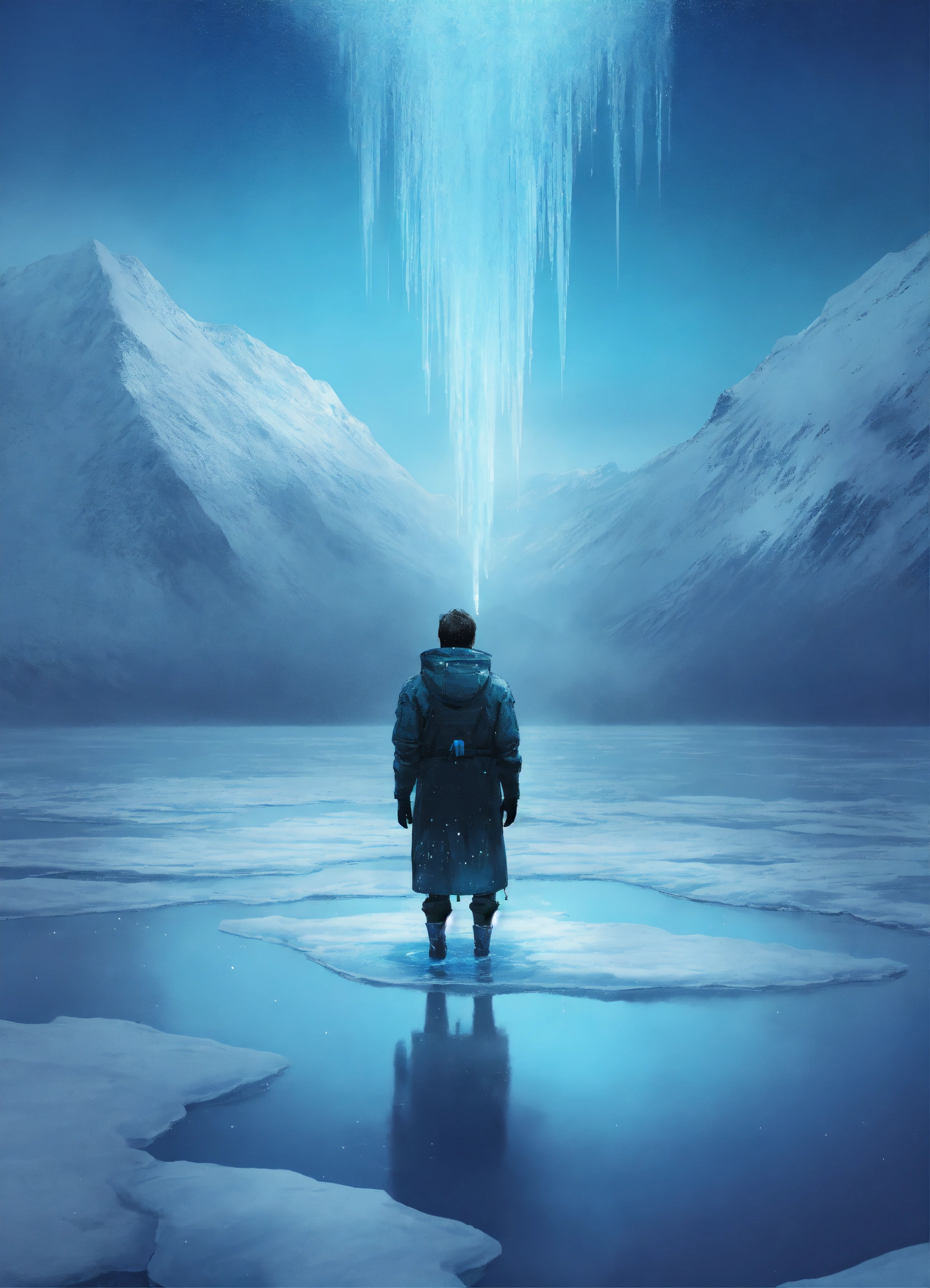 Lexica - Human frozen in ice in the middle of a lake, digital art, cocytus