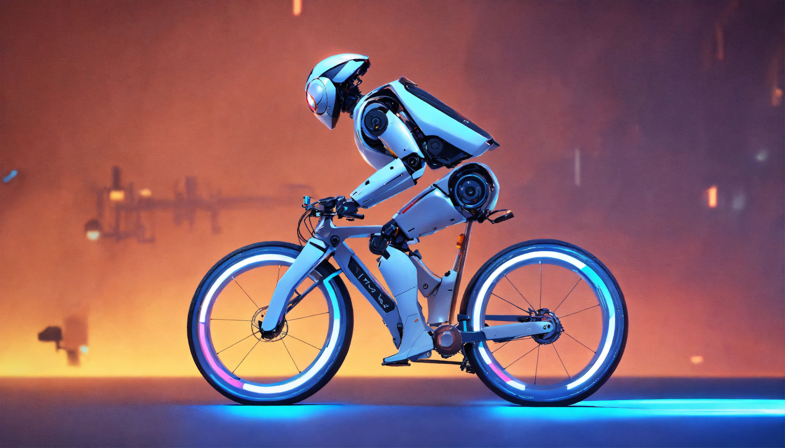 Lexica - AI robot riding a bicycle towards the right