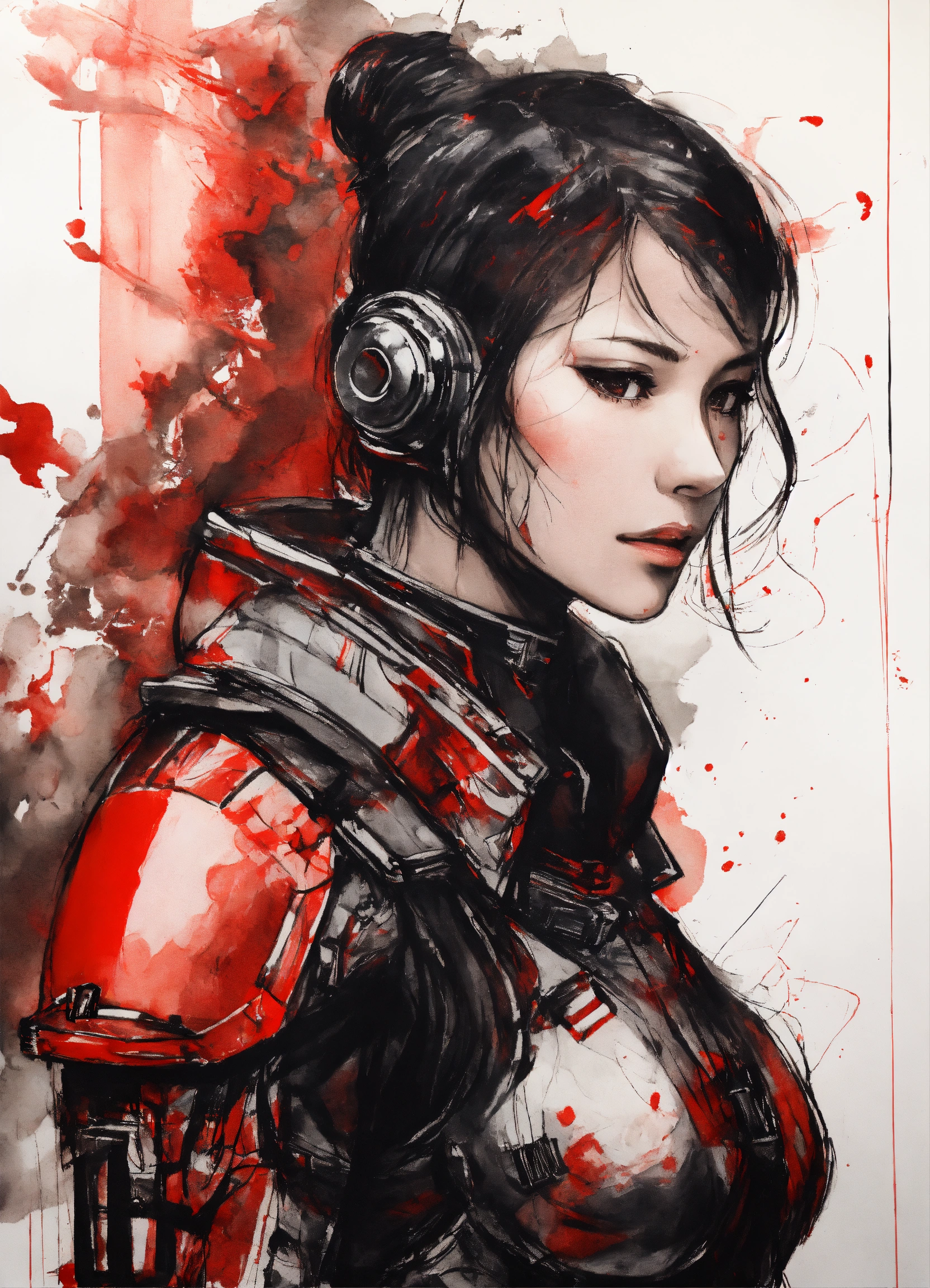 Lexica - Commander shepard Shuǐmò huà, 水墨画, black and red ink, ink art ...