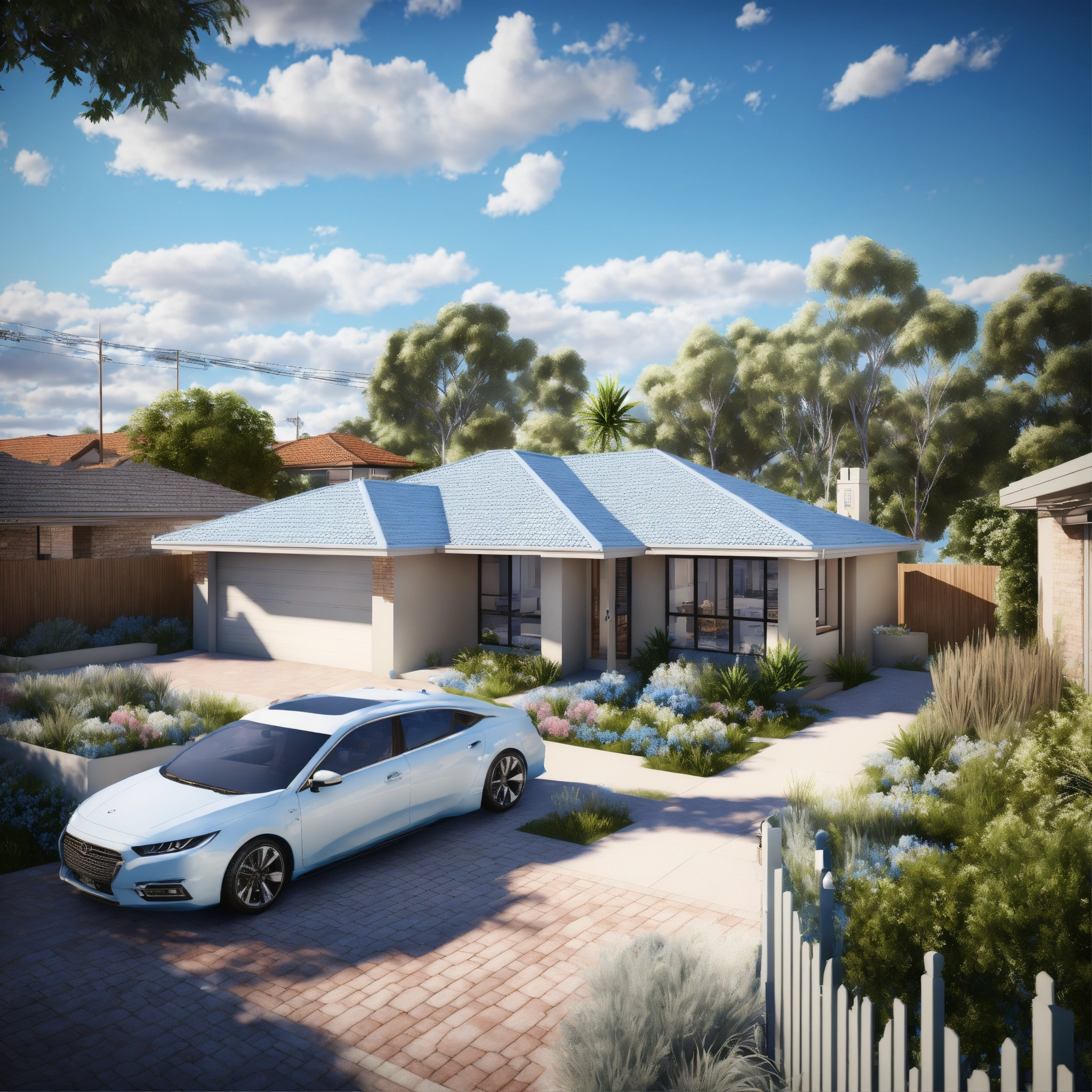 Lexica - A vibrant summer suburban Perth Western Australia in baby blue ...